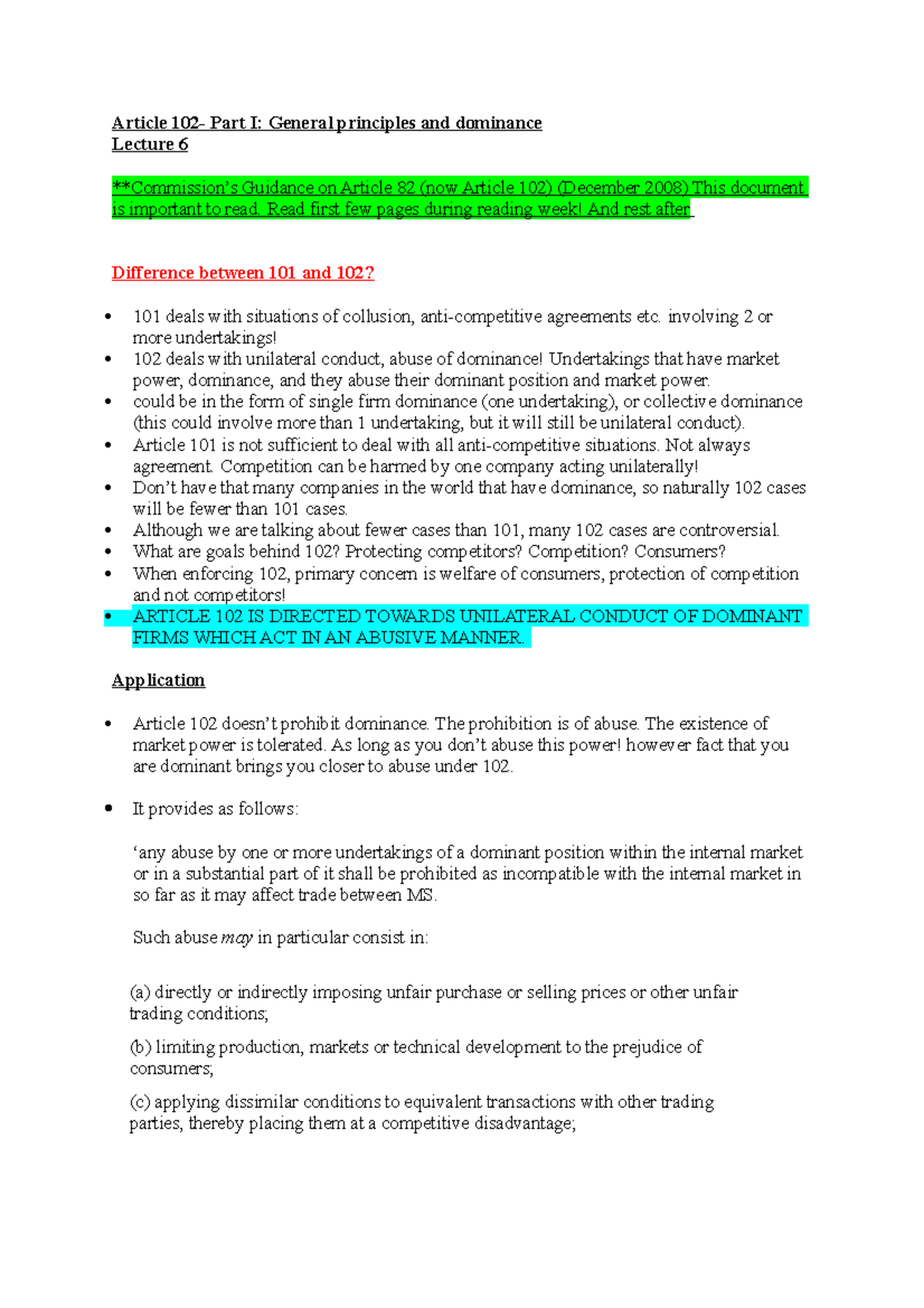 Article 102 - lecture and reading - Article 102- Part I: General ...