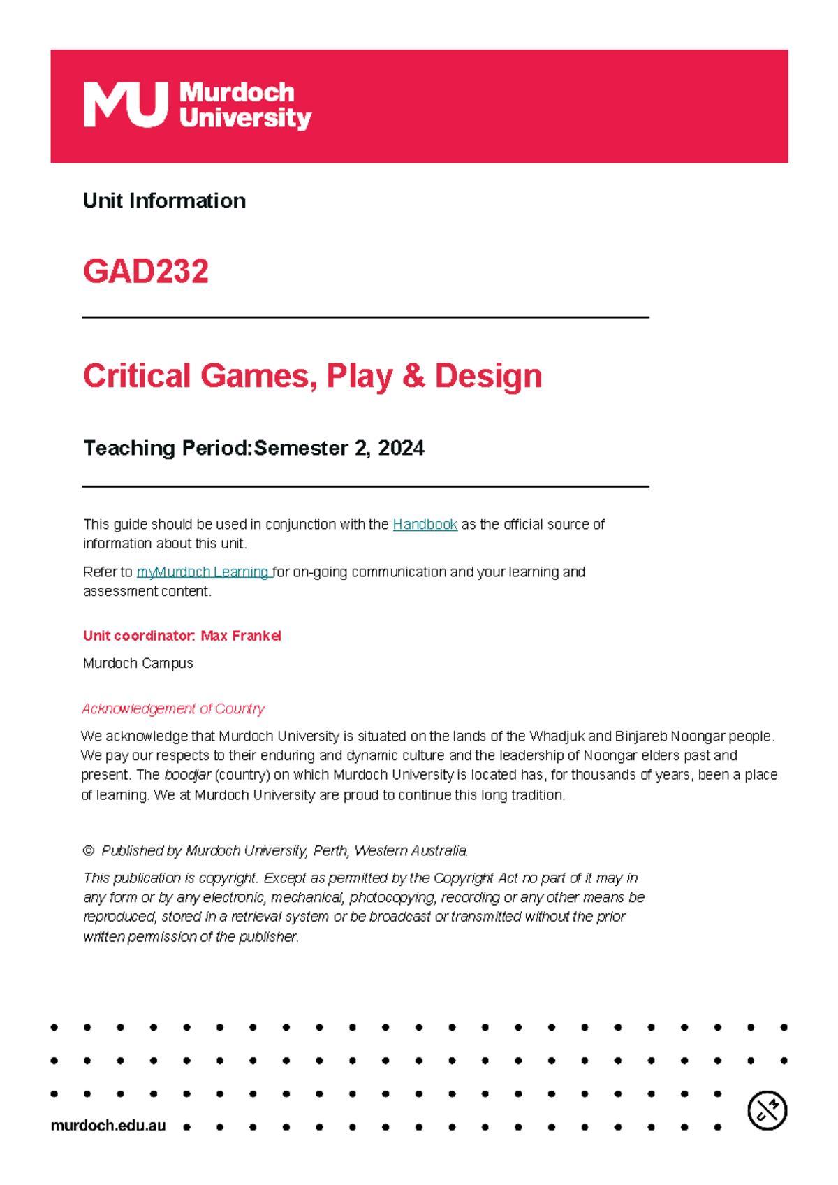 GAD232 UILG 2024 - cscx - Unit Information GAD Critical Games, Play ...