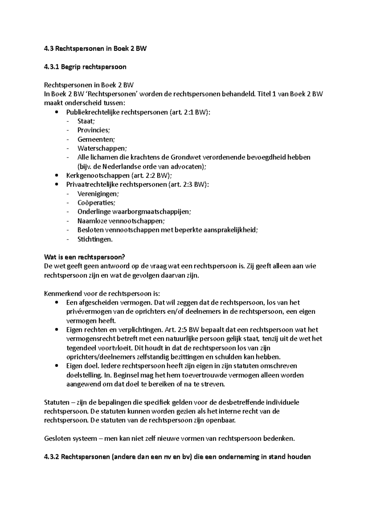 4.3 Rechtspersonen in Boek 2 BW - 4 Rechtspersonen in Boek 2 BW 4.3 ...