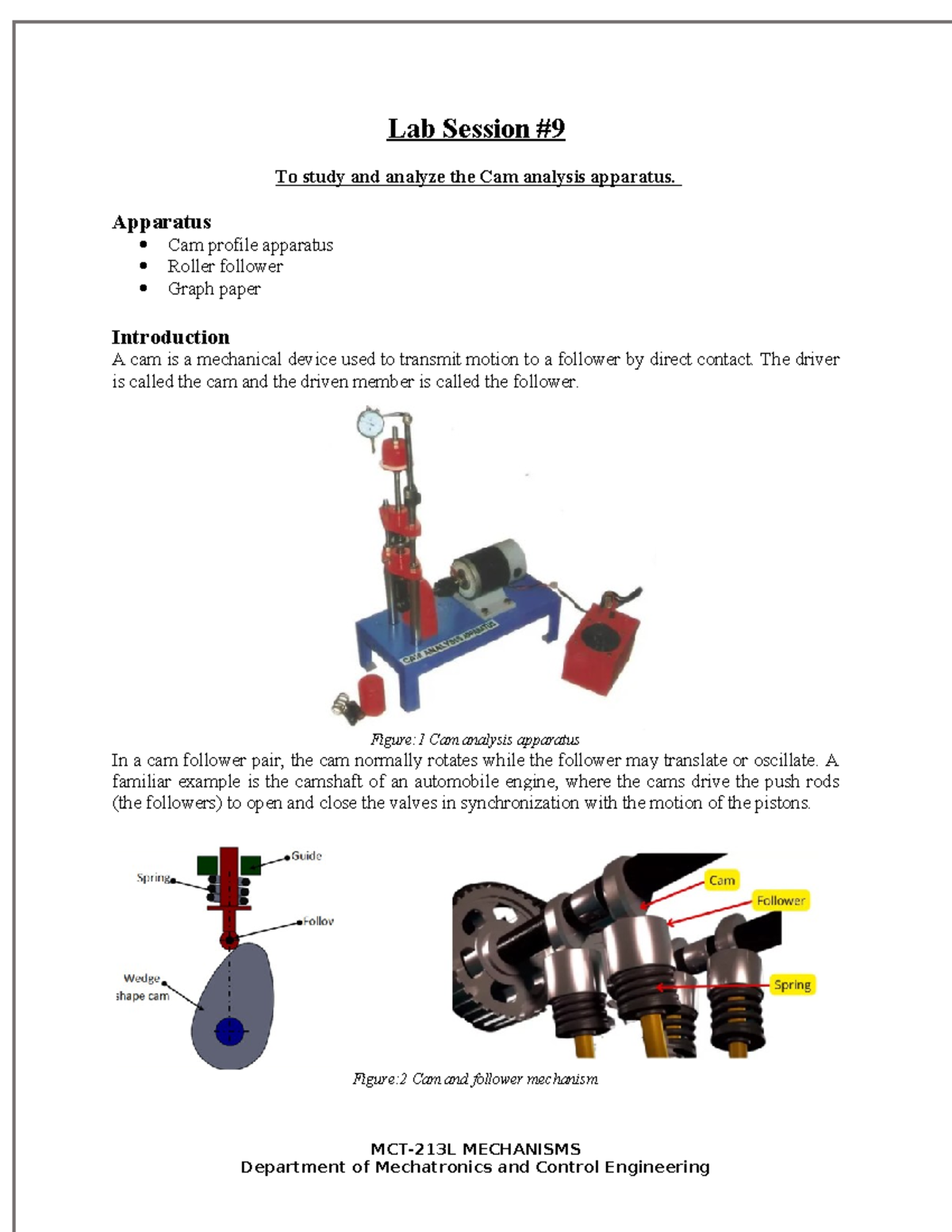 mechanism Lab 09 - Lab Session To study and analyze the Cam analysis ...