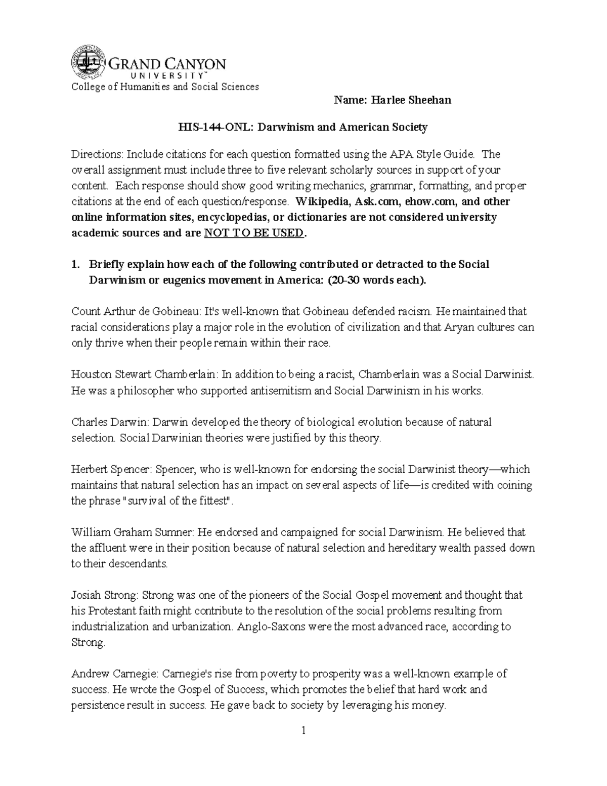 Darwinism and American Society - College of Humanities and Social ...