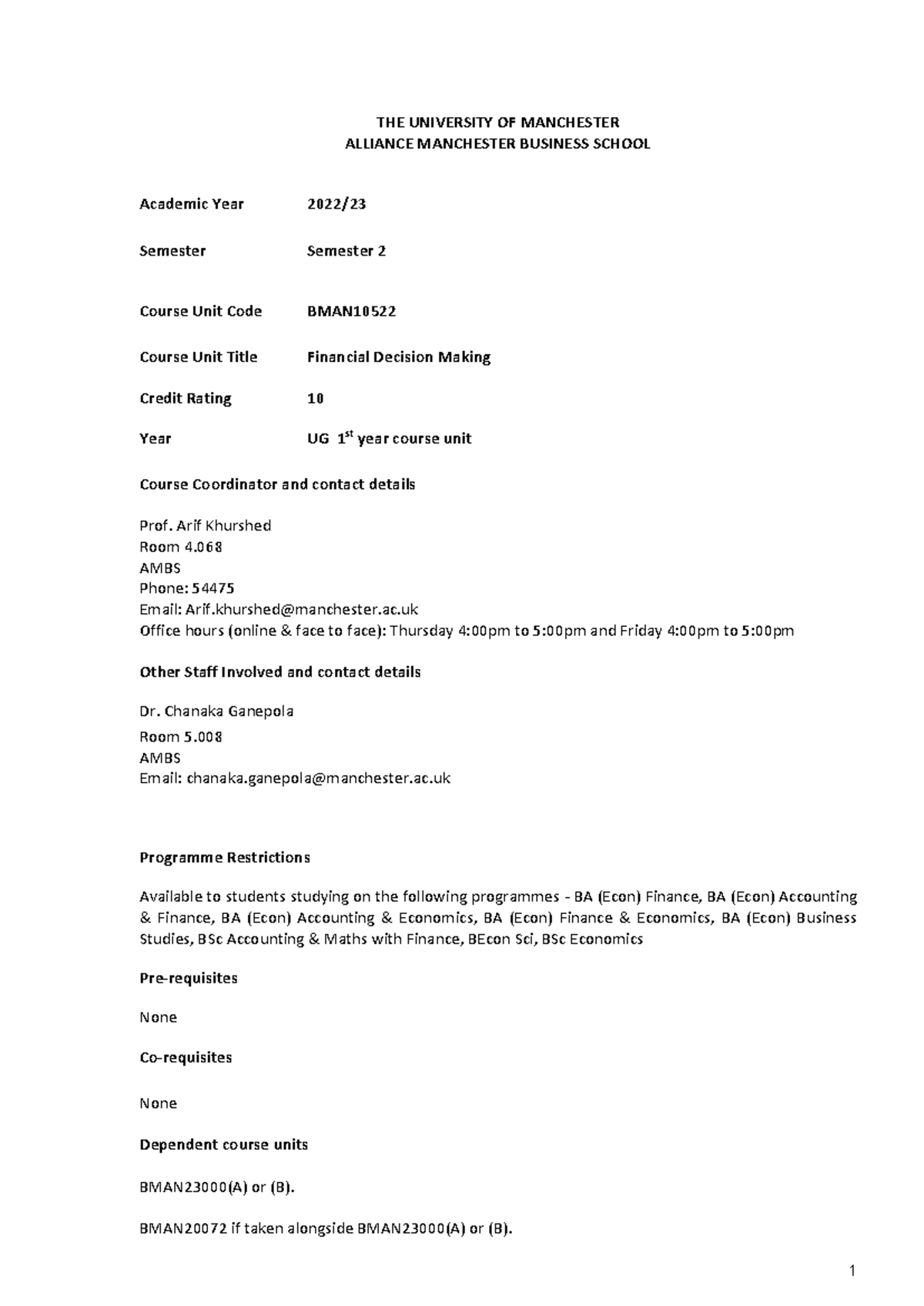 BMAN10522-2022-23 Full Course Outline - THE UNIVERSITY OF MANCHESTER ...