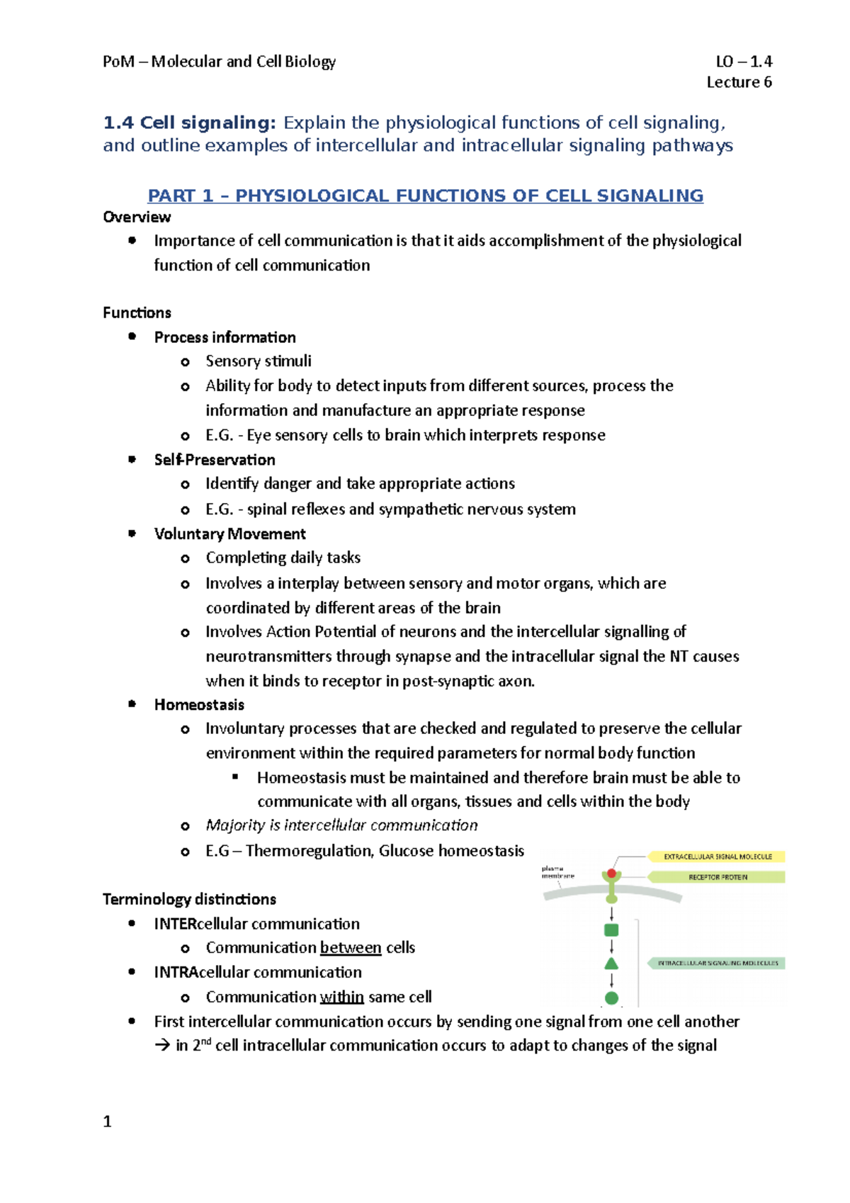 1.4 Cell Signalling - Lecture 6 1 Cell signaling: Explain the ...