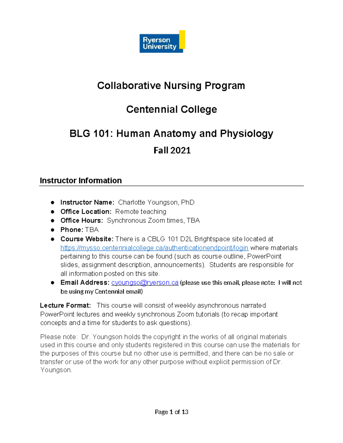 2021 Centennial BLG101 Course Outline Monday - Collaborative Nursing ...