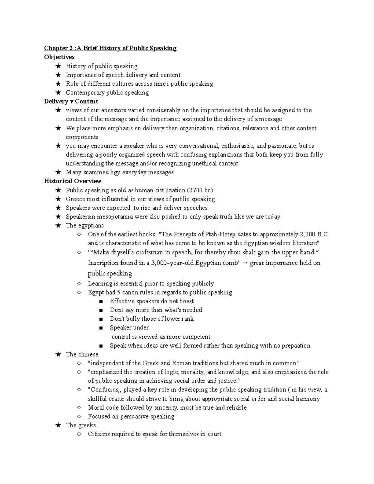 Ch 2 notes - Chapter 2 :A Brief History of Public Speaking Objectives ...