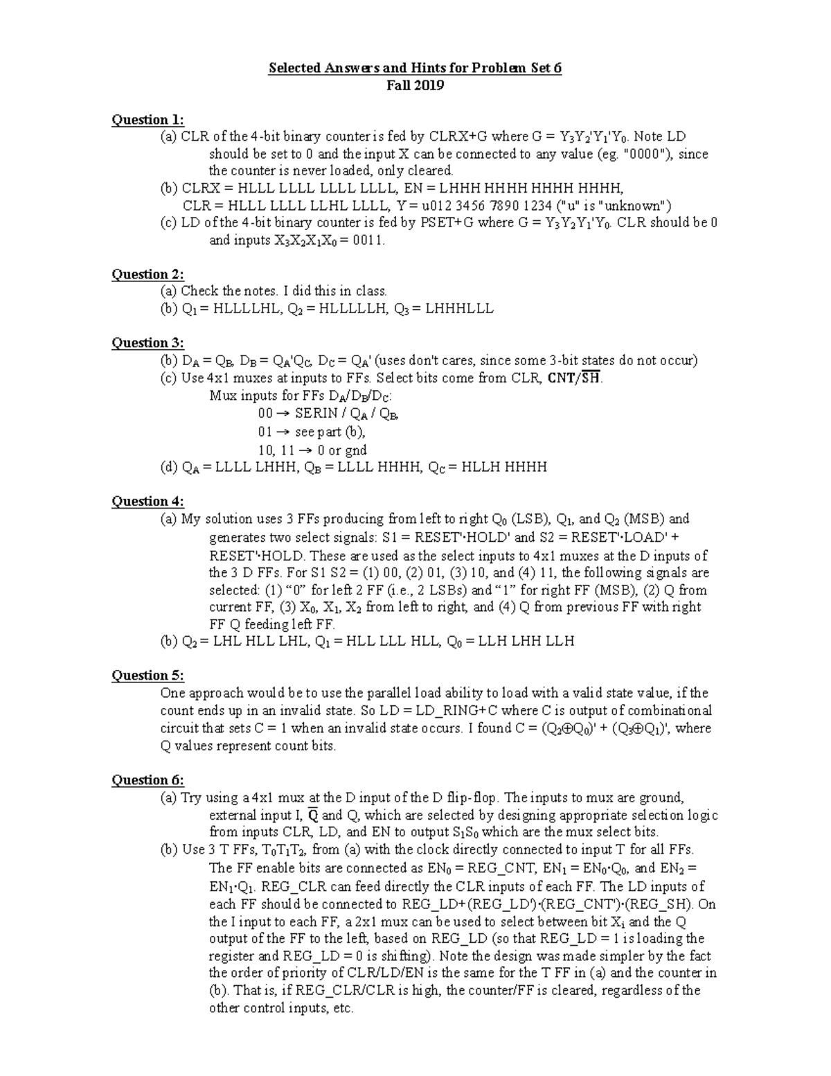 Problem Set 6 Answers 2019 - Selected Answers and Hints for Problem Set ...
