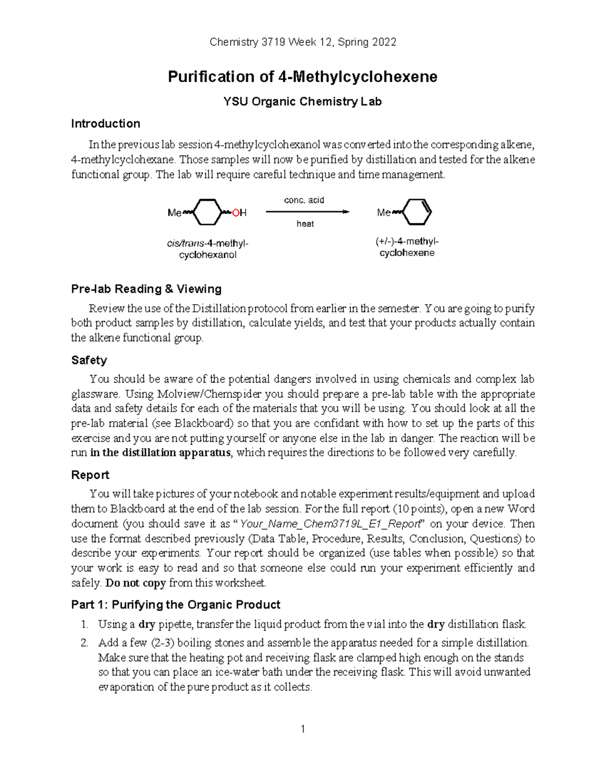 Wk12 Elimination Part2 S22 - Chemistry 3719 Week 12, Spring 2022 1 ...