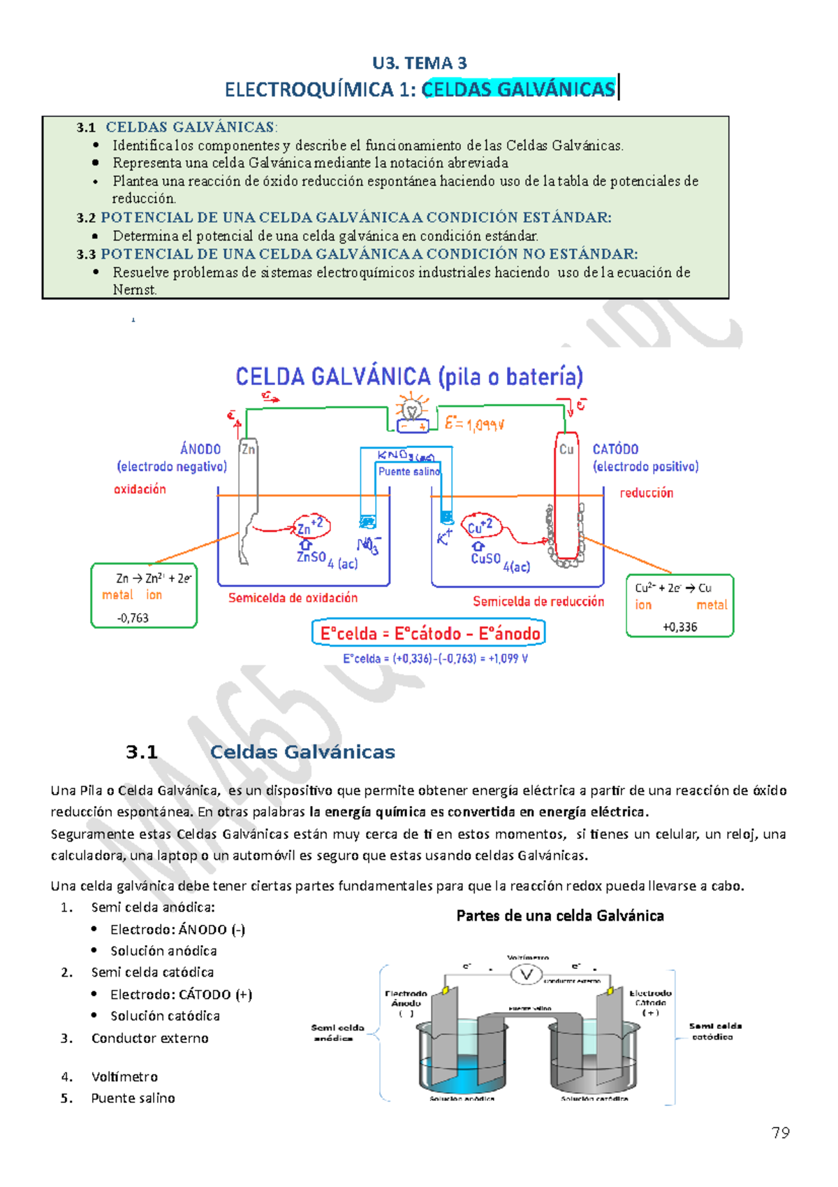 12 electroquimica 1 - U3. TEMA 3 ELECTROQUÍMICA 1: CELDAS GALVÁNICAS 3 CELDAS GALVÁNICAS: - Studocu