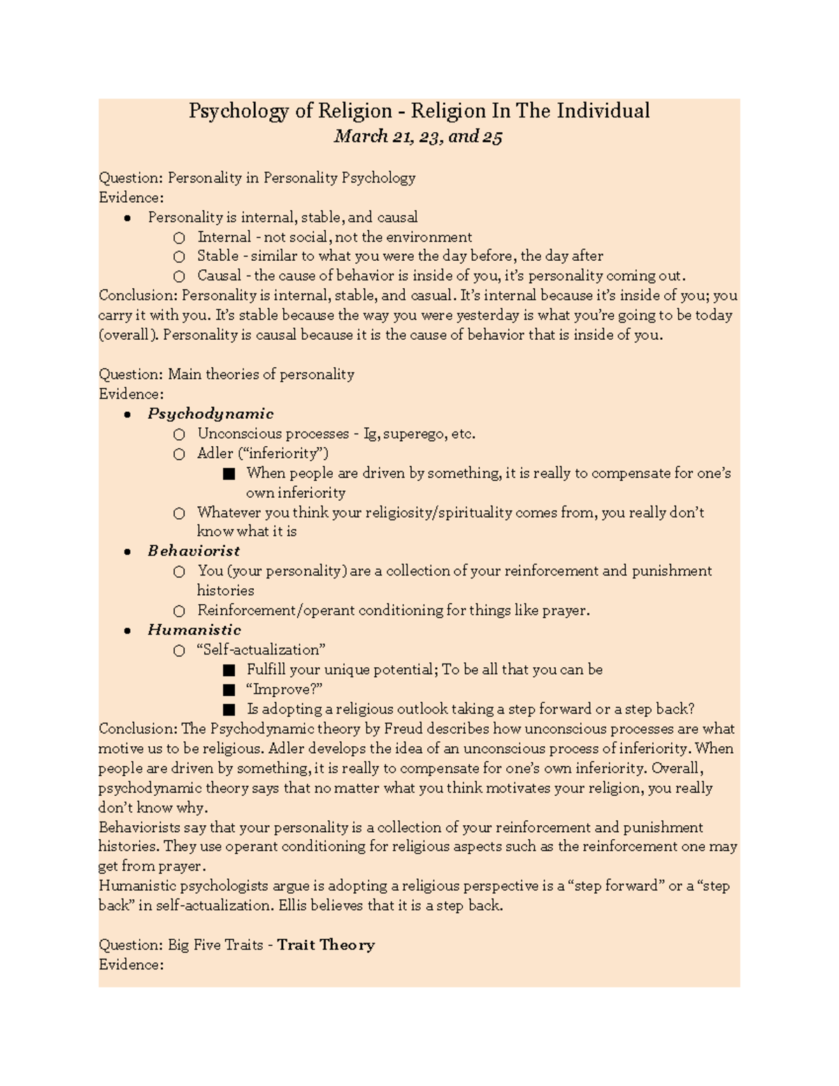 Psychology of Religion - Religion in the Individual - Conclusion ...