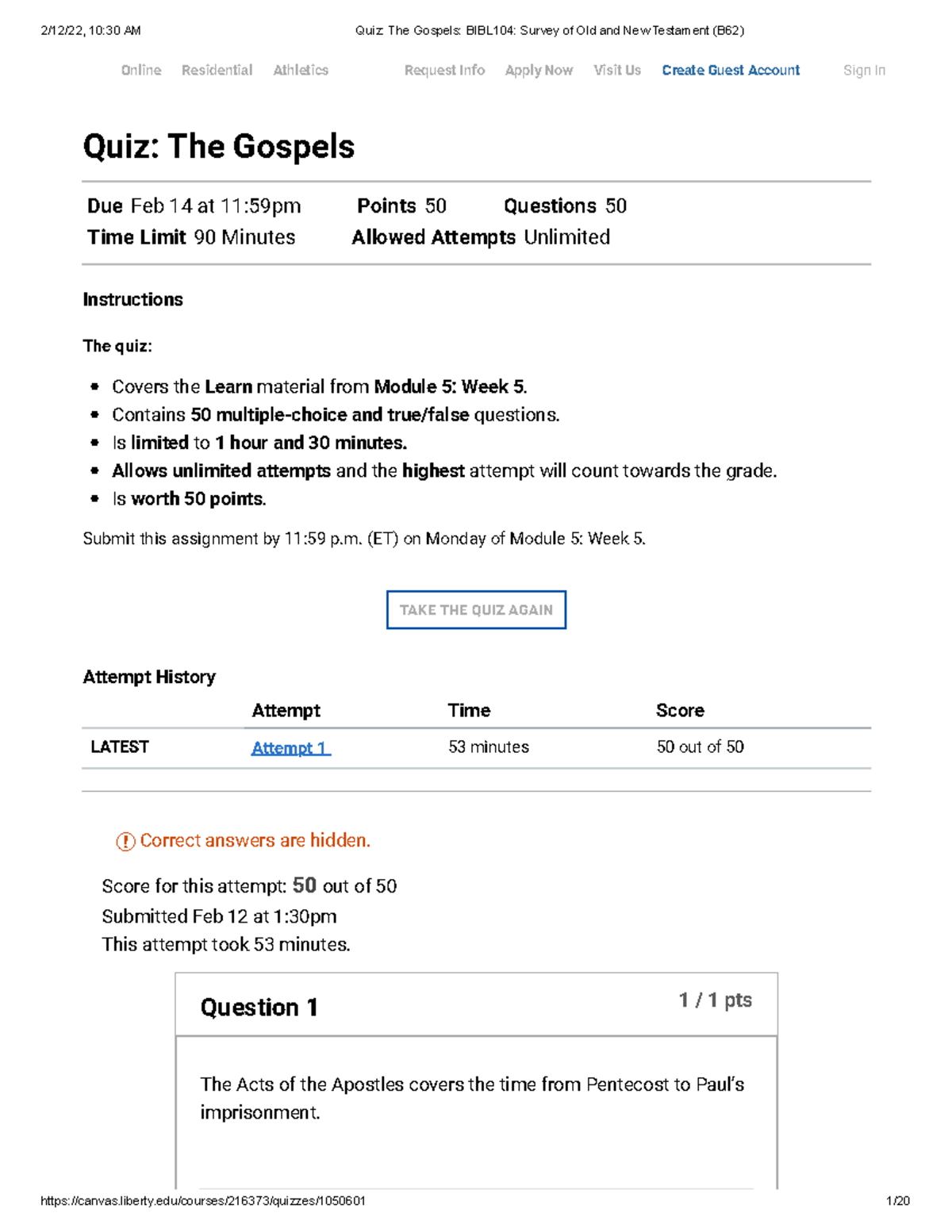 Quiz The Gospels BIBL104 Survey of Old and New Testament (B62) - Skip ...