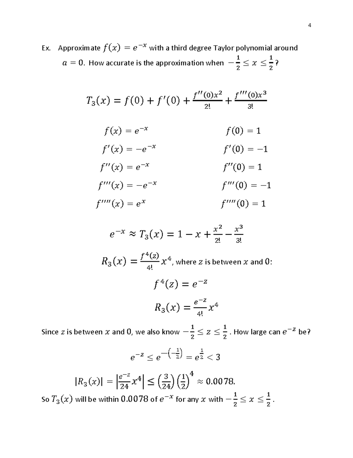 Error Estimation Using Taylor Polynomials II - 4 Ex. Approximate 𝑓(𝑥 ...