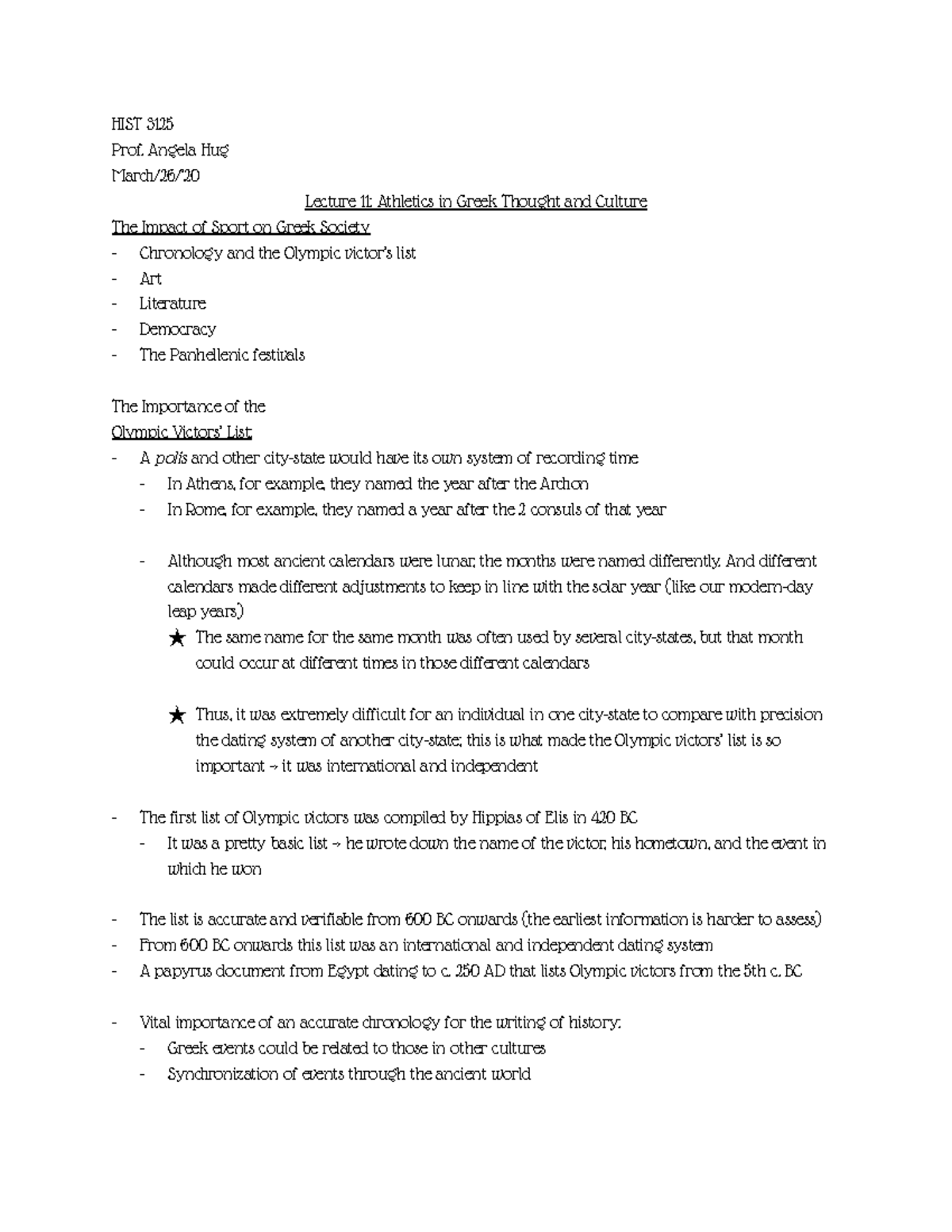 HIST 3125 lecture 11 - Winter 2020 Professor Angela Hug - CLST 3125 ...