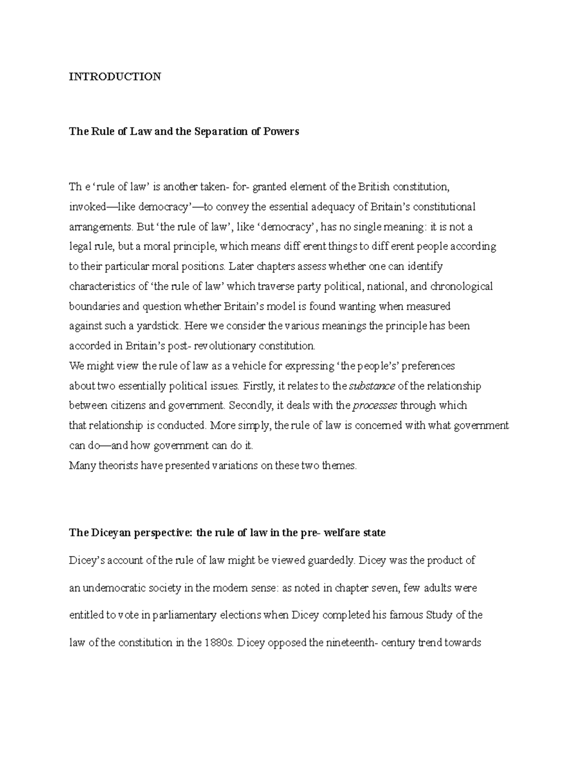 The Rule of Law and the Separation of Powers - INTRODUCTION The Rule of ...