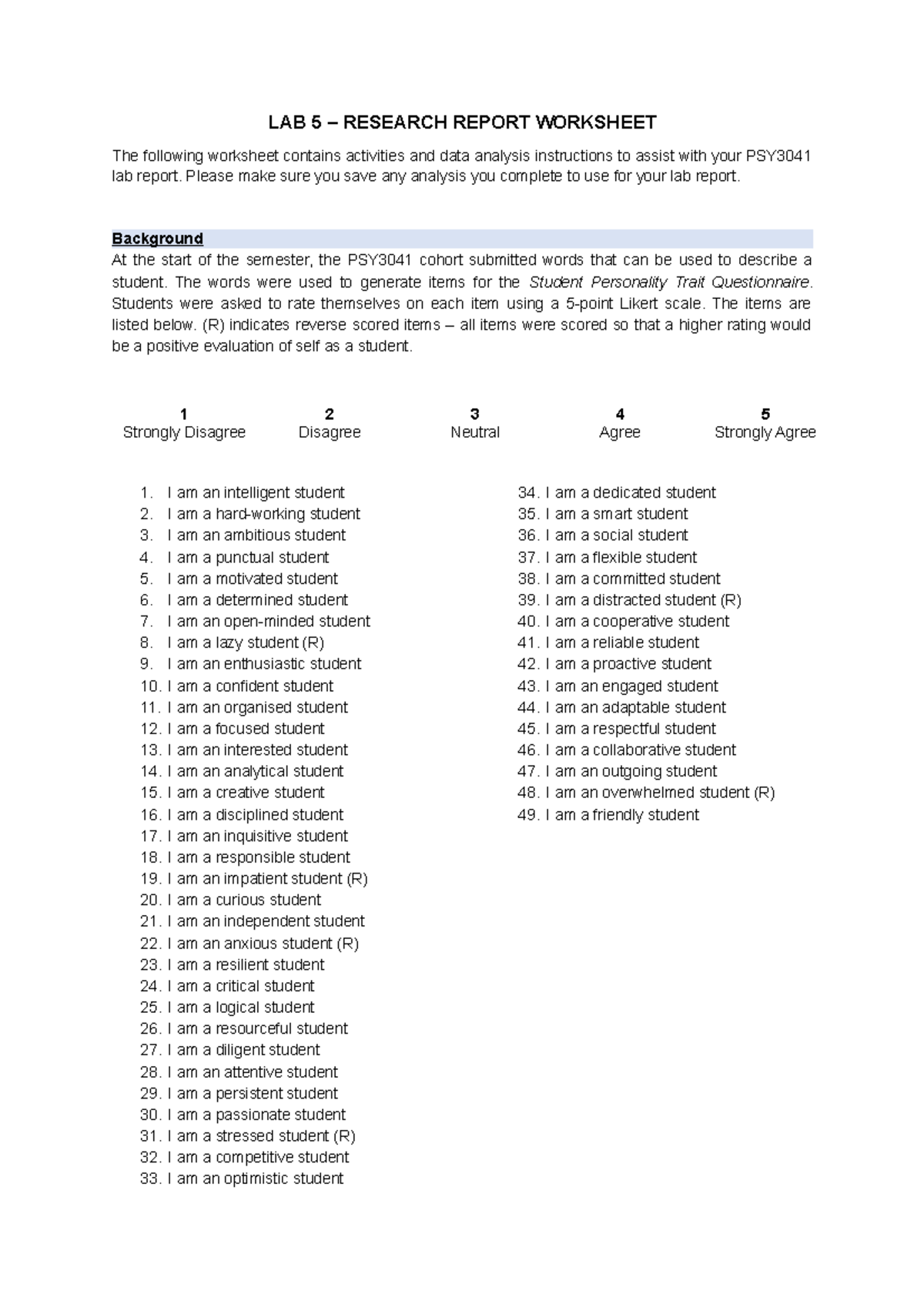 LAB 5 Item Analysis Worksheet Student 1 - LAB 5 – RESEARCH REPORT ...