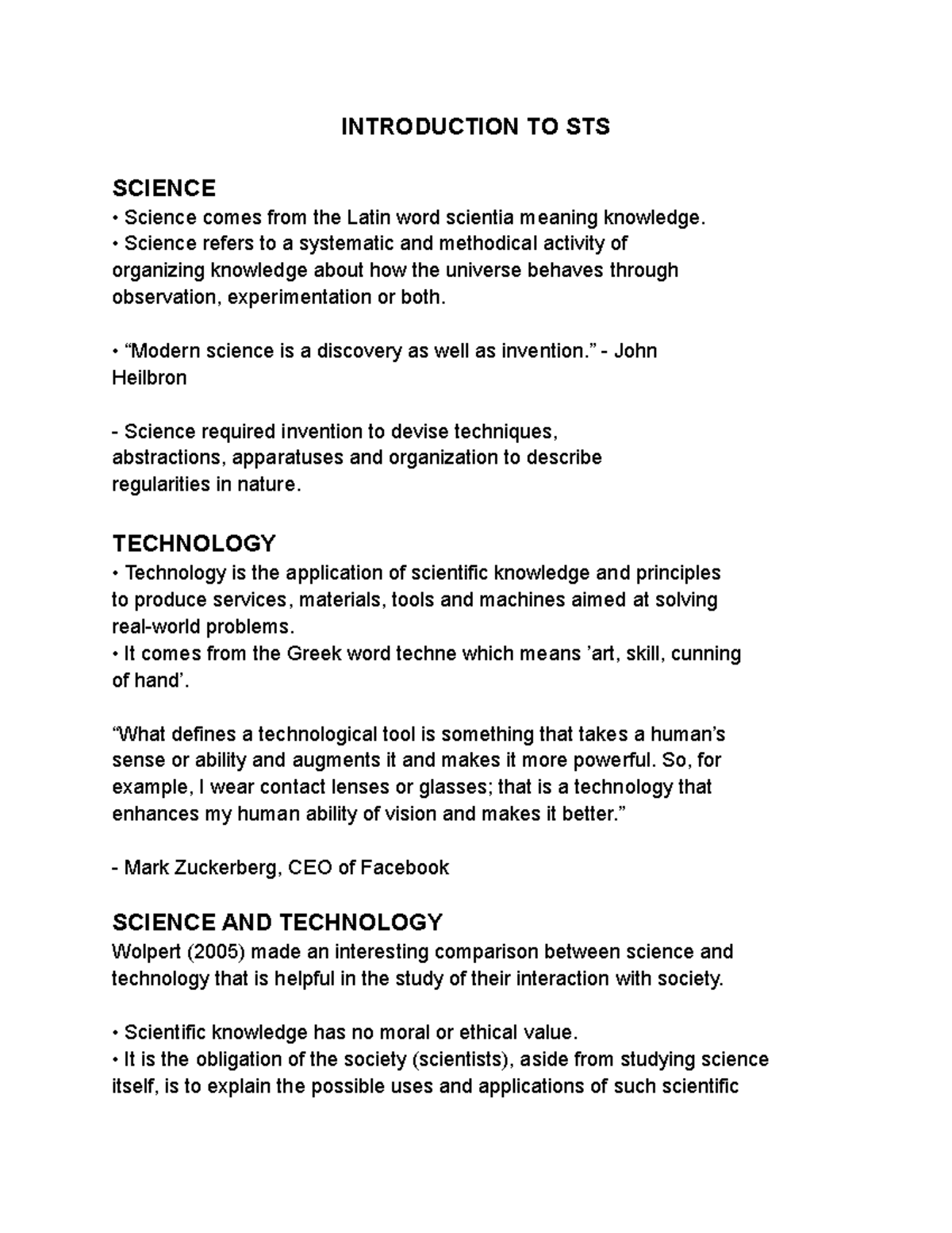 Introduction TO STS - INTRODUCTION TO STS SCIENCE Science comes from ...