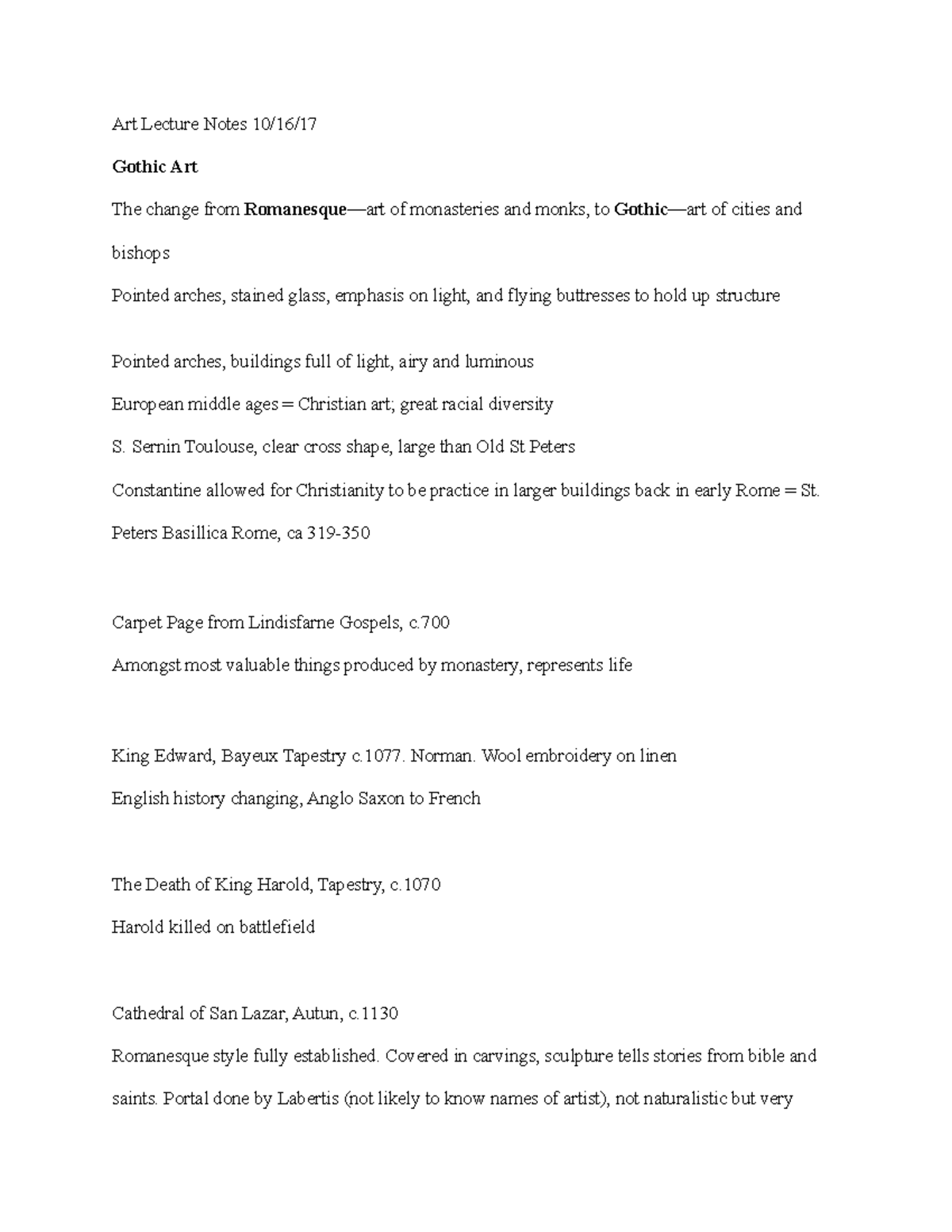 Art Lecture Notes gothic art 10:16 - Art Lecture Notes 10/16/ Gothic ...