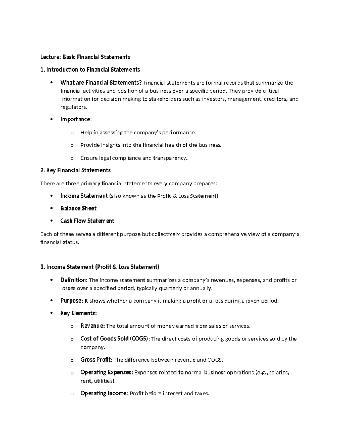 Basic Financial Statements - Introduction to Financial Statements What ...