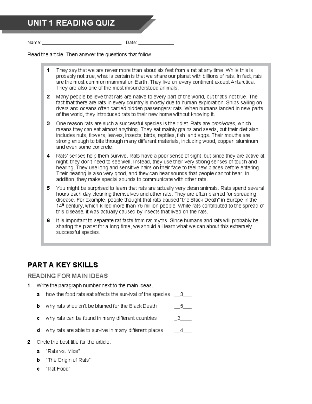 HW Unit 1 - UNIT 1 READING QUIZ Name ...