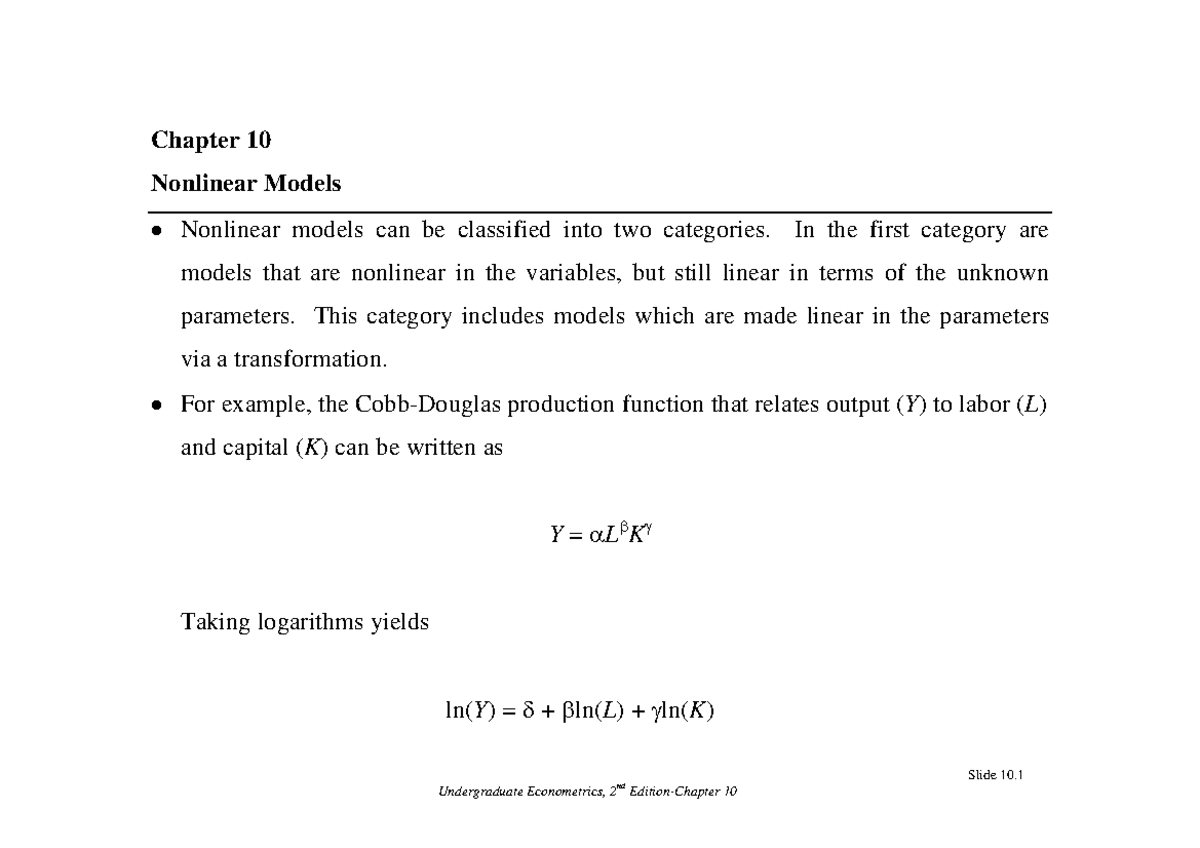 Chapter 10 - l.llllllllll - Slide 10. Chapter 10 Nonlinear Models ...