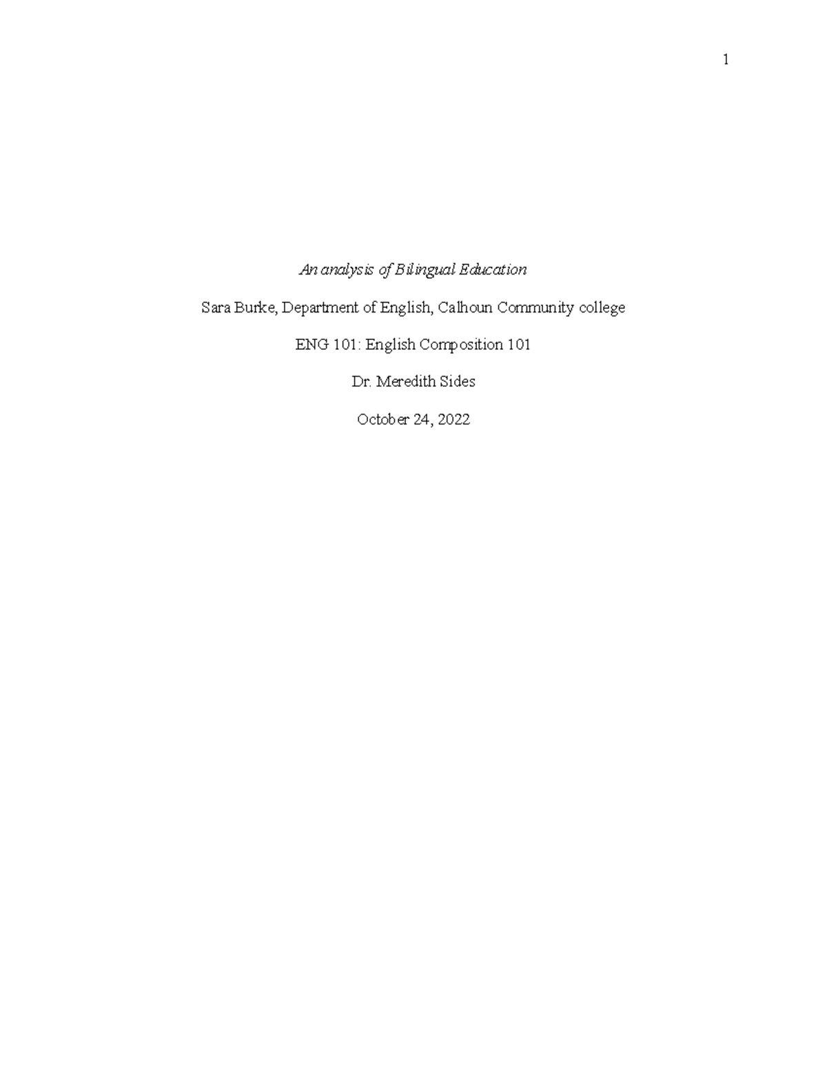 Apa Essay 1 final draft - English 102 class work - An analysis of ...