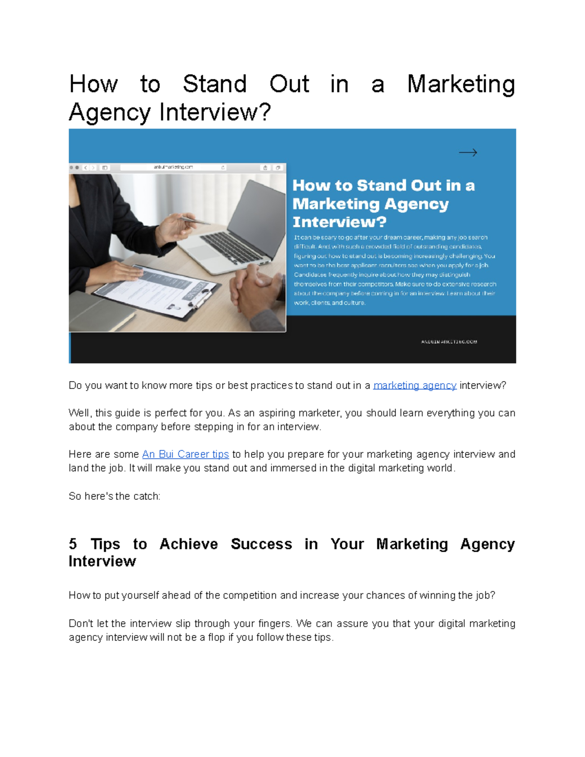 How to Stand Out in a Marketing Agency Interview - As an aspiring ...