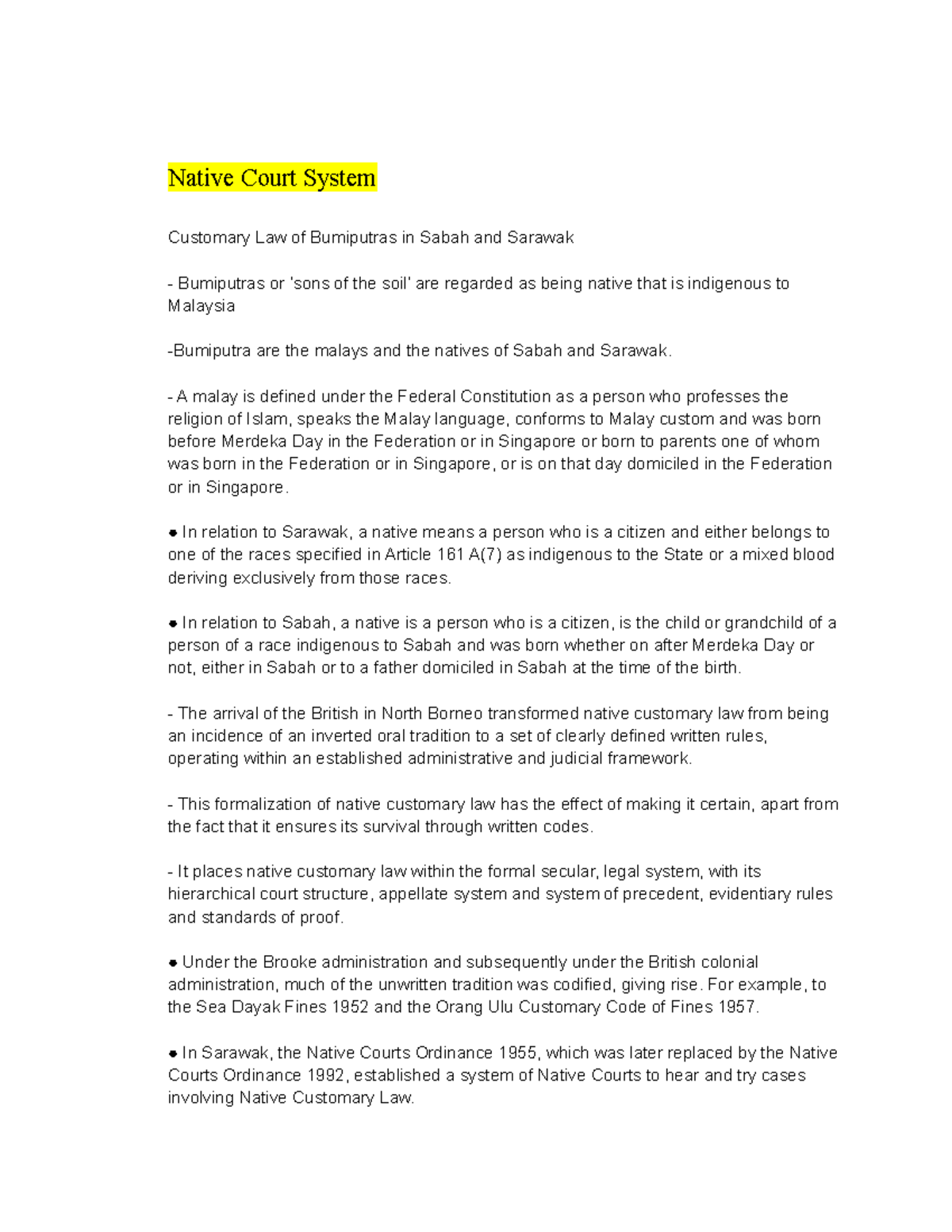 Mls native law - ASSIGNMENTS - Native Court System Customary Law of ...