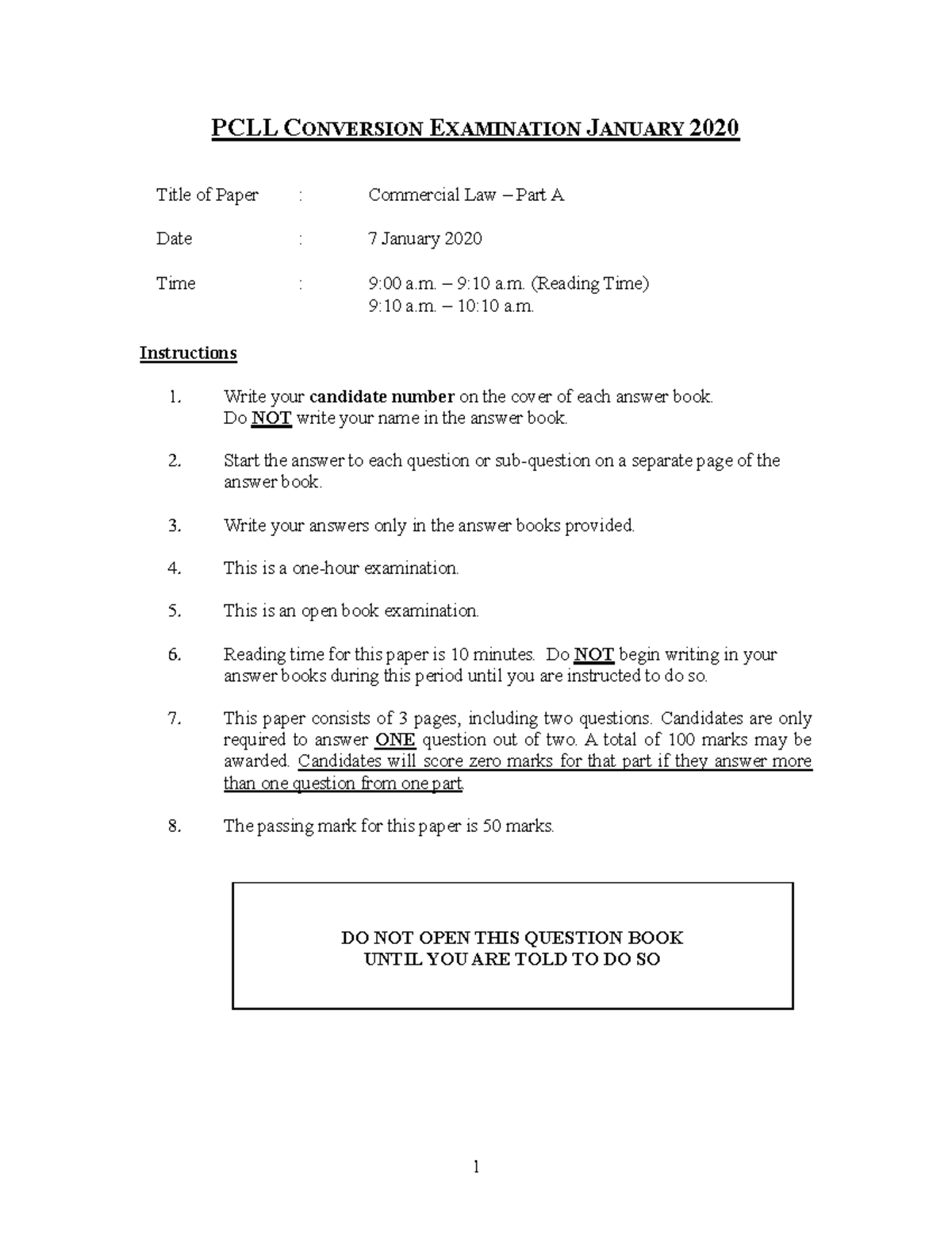 2020 01 conversions Commercial Law exam paper - PCLL CONVERSION ...