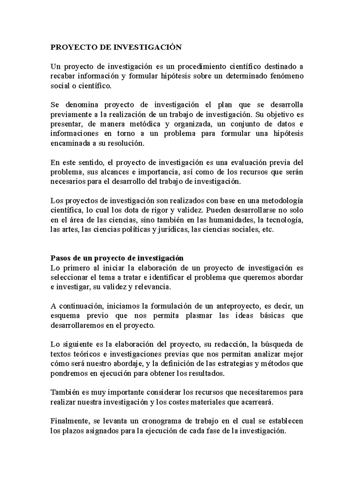 Proyecto DE Investigación - PROYECTO DE INVESTIGACIÓN Un proyecto de ...