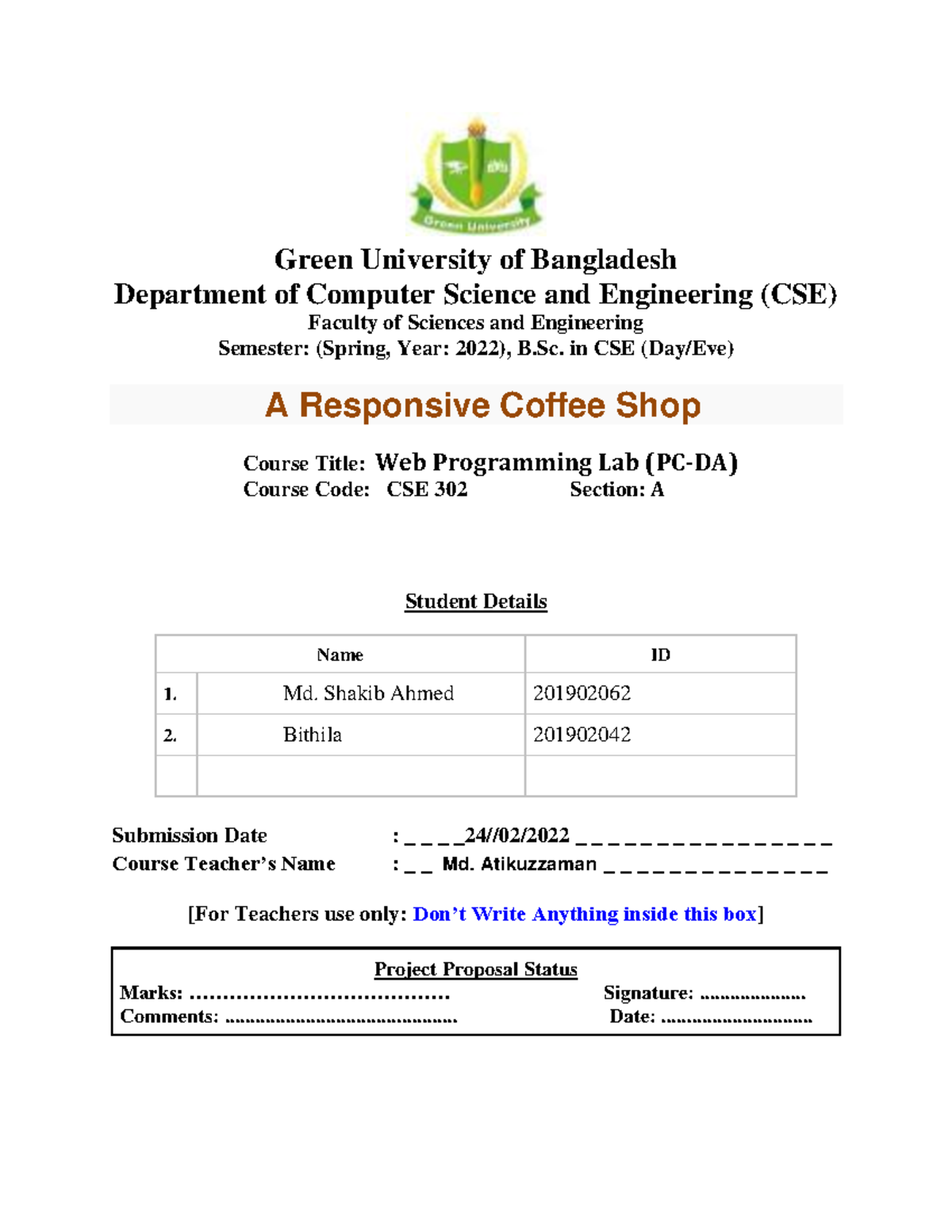 Lab Project Proposal Template - Green University of Bangladesh ...