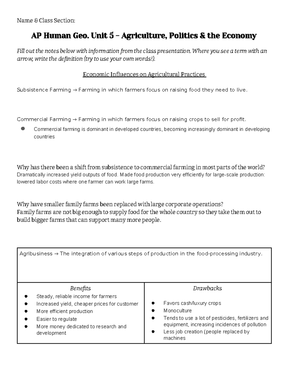 5.5 Agriculture, Politics & the Economy - Name & Class Section: AP ...