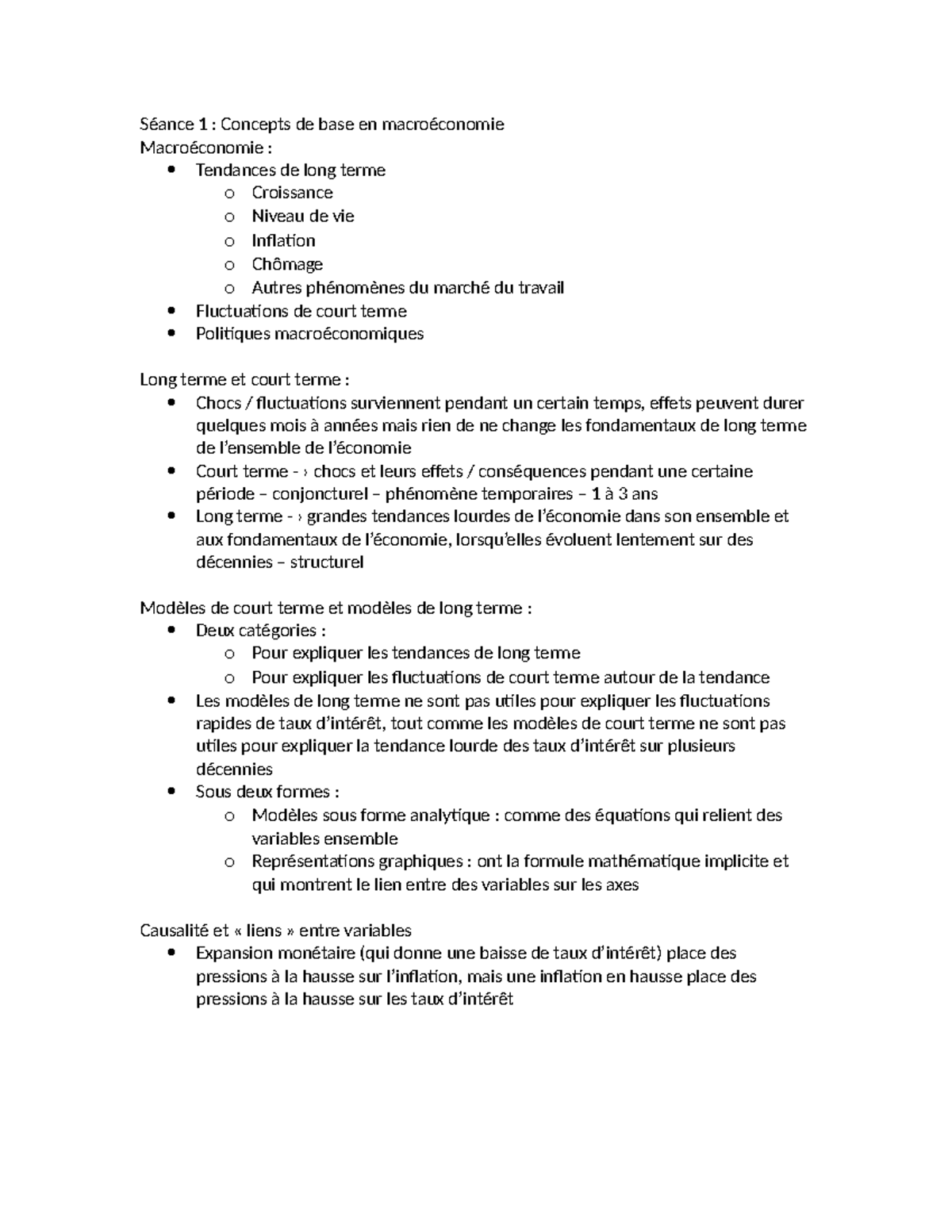 Note de cours Macro - Séance 1 : Concepts de base en macroéconomie Macroéconomie : Tendances de ...
