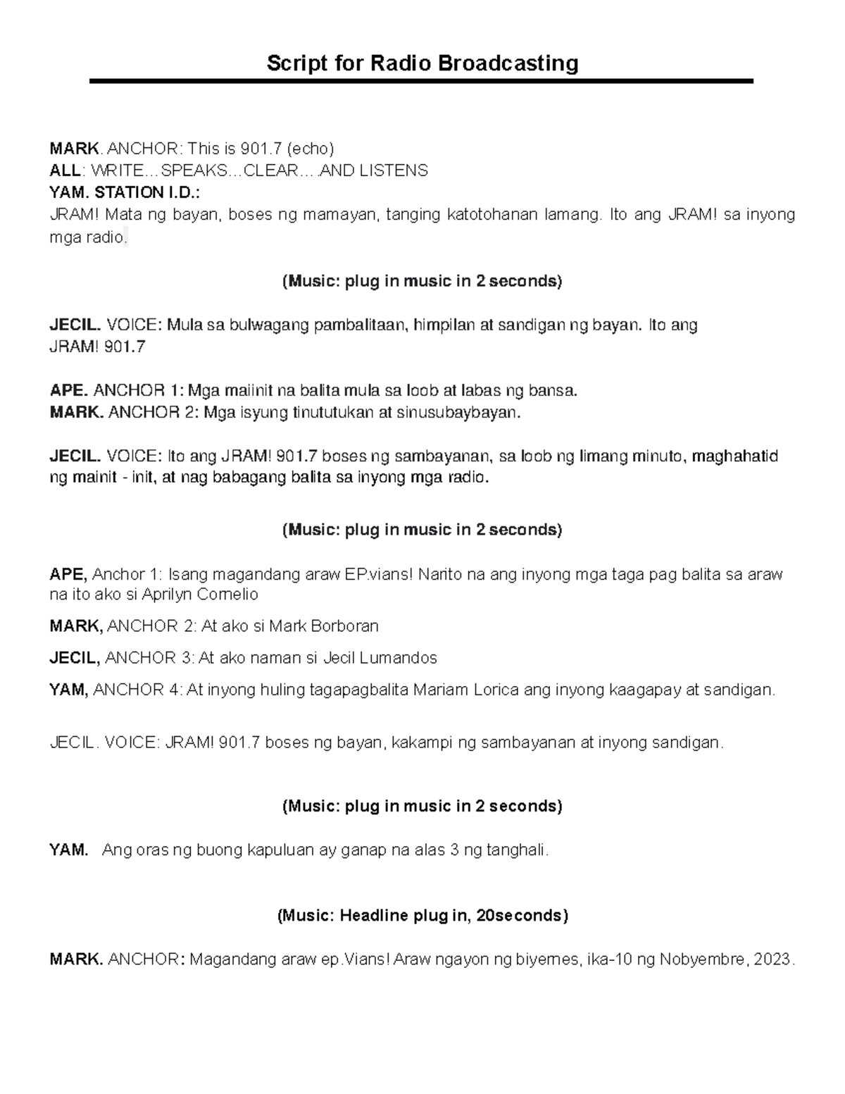256p - Math - Script for Radio Broadcasting MARK. ANCHOR: This is 901 (echo) ALL: - Studocu