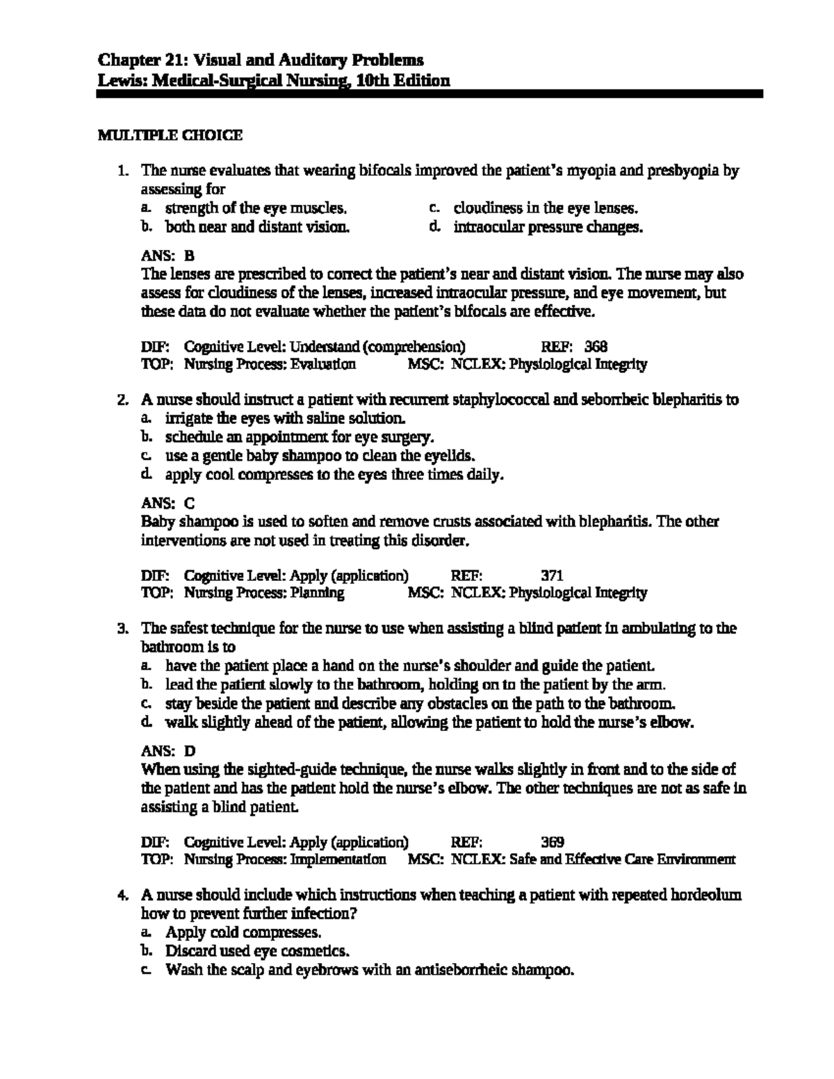 Chapter 21Visual and Auditory Problems - Care of Clients with Problems in Oxygenation, Fluid and ...