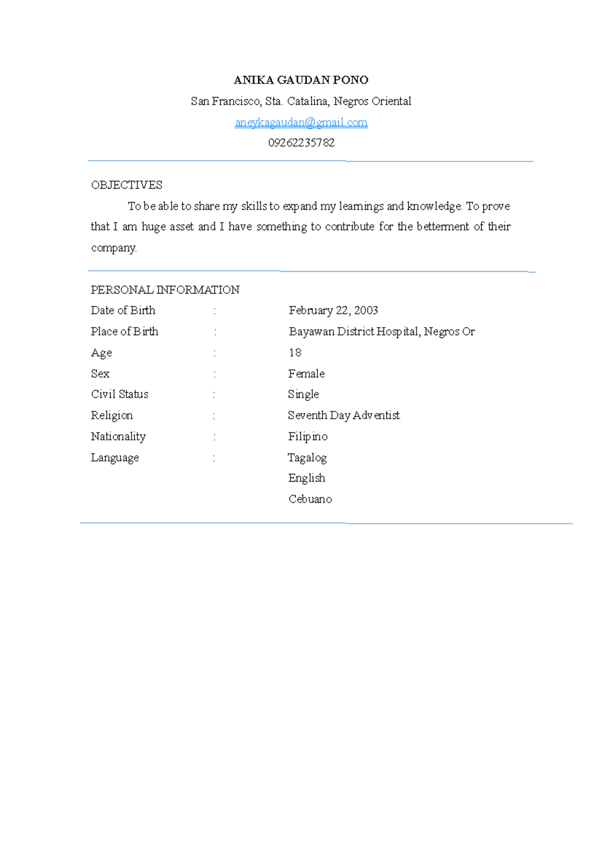 Anika'S Final Resume - The umpire for the past few days ago and I love ...