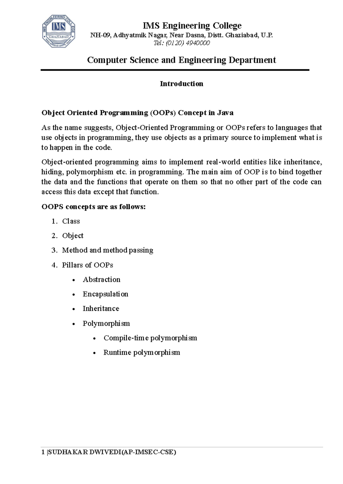 Java1 - chapter -1 notes - NH-09, Adhyatmik Nagar, Near Dasna, Distt ...