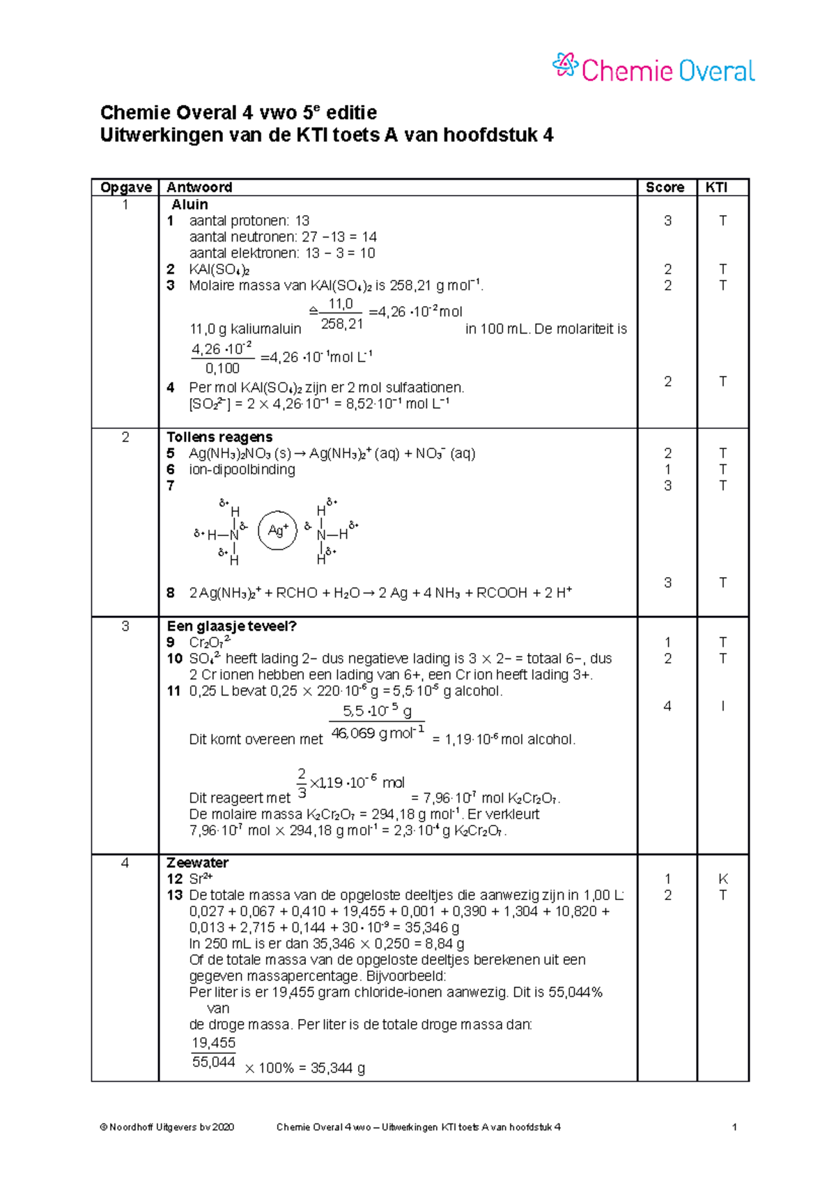 Toets H4 versie A uitwerkingen 2 - Chemie Overal 4 vwo 5e editie ...