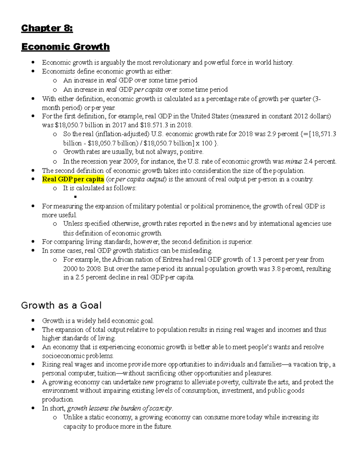 Macroeconomics Chapter 8 - Chapter 8: Economic Growth Economic growth ...