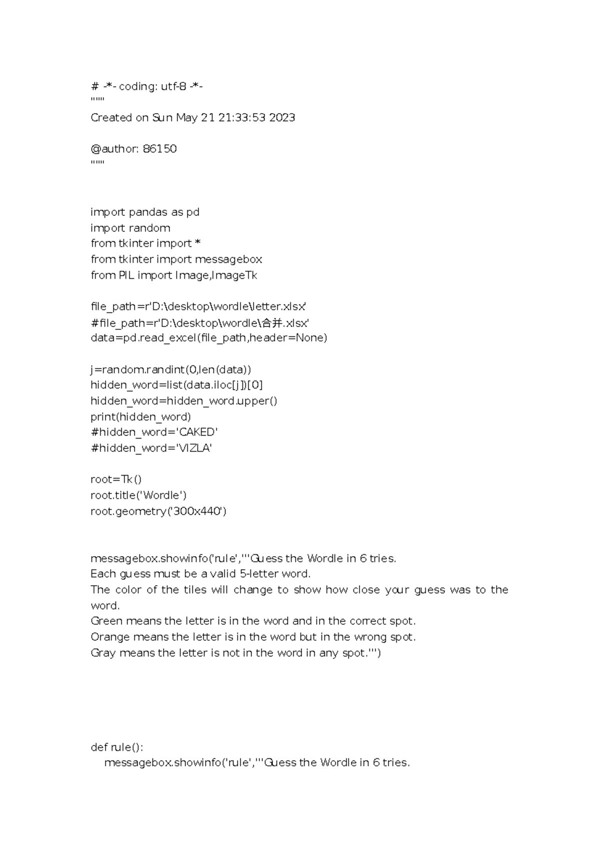 Coding - coding: utf-8 - """ Created on Sun May 21 21:33:53 2023 ...