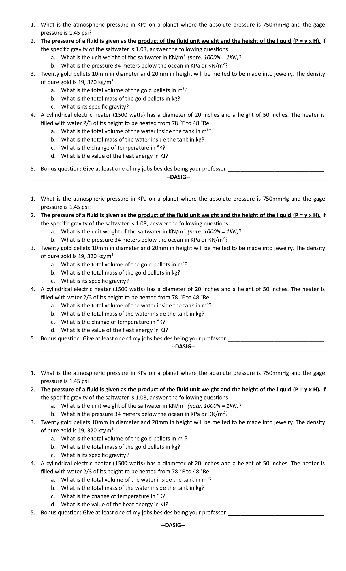 Chem Quiz PRACTICE PROBLEMS What Is The Atmospheric Pressure In KPa