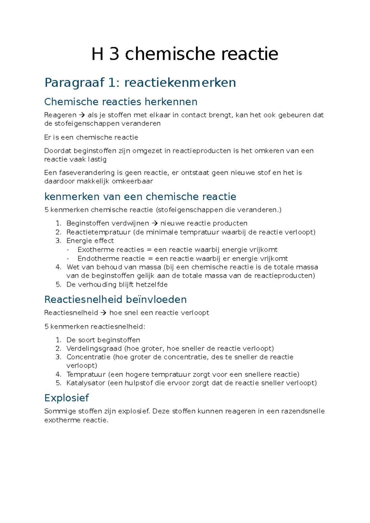 Scheikunde samenvatting - H 3 chemische reactie Paragraaf 1 ...