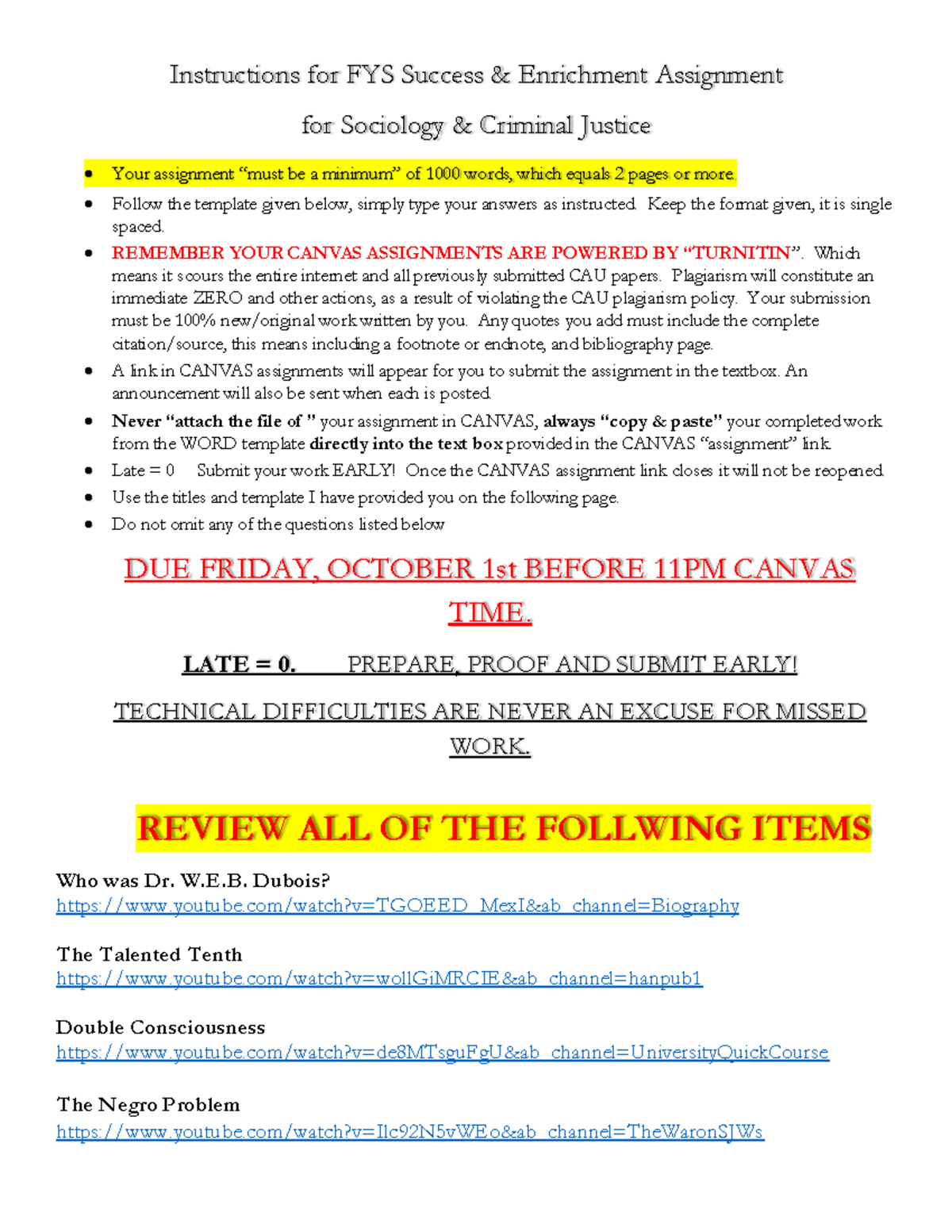 FYS Assignment #3 Dubois - Instructions for FYS Success & Enrichment ...