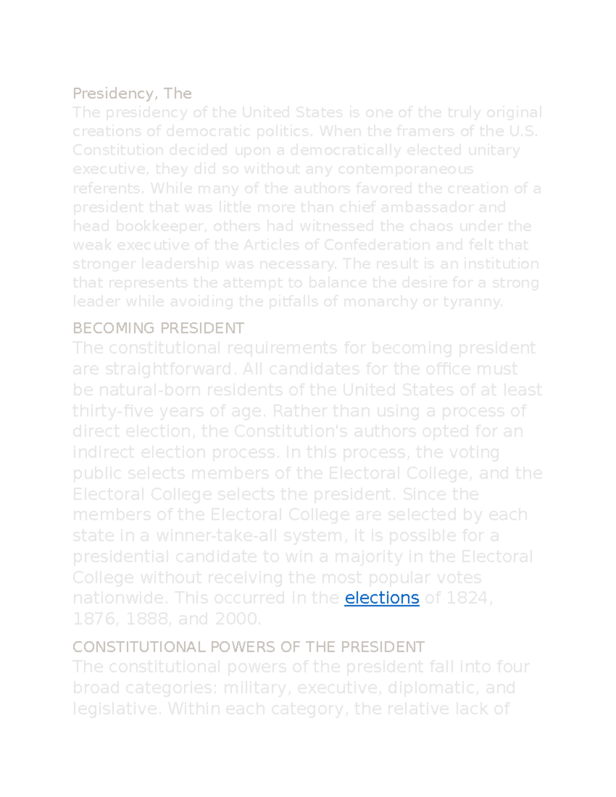 Presidency, The week 2 notes - Presidency, The The presidency of the ...