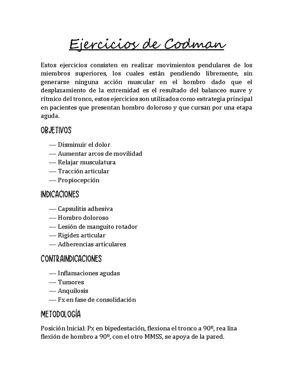 EJERCICIOS DE HOMBRO - Ejercicios de Codman Estos ejercicios consisten ...