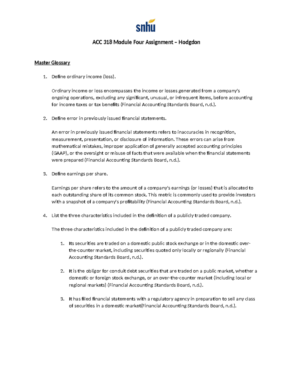 ACC 318 Module Four Assignment - Hodgdon - ACC 318 Module Four ...