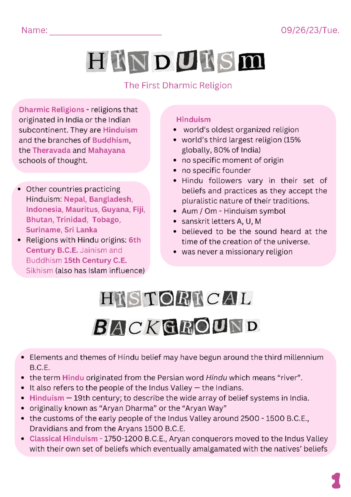 Introduction to World Religions and Belief Systems - Hinduism - Grade ...