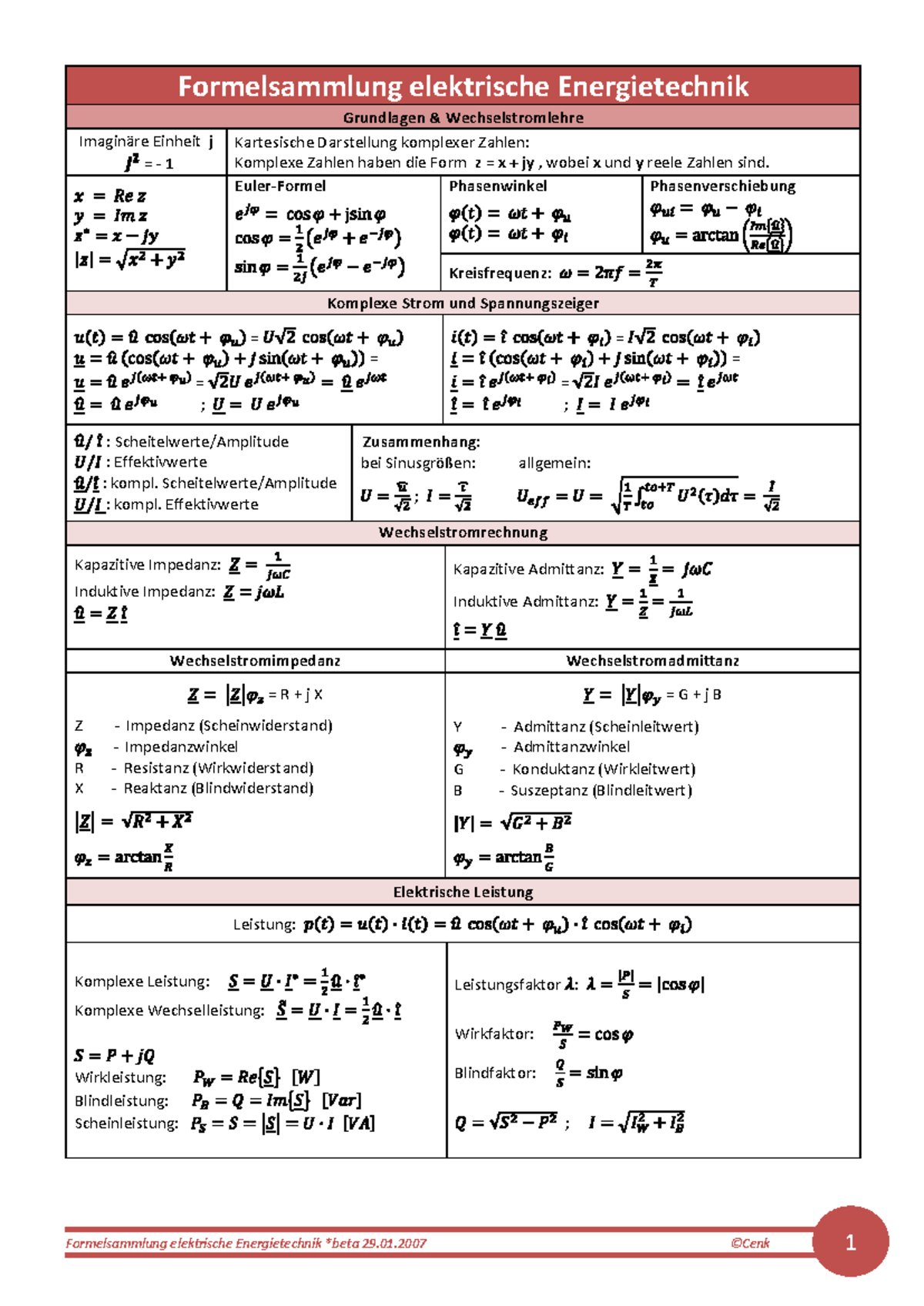 Elektrische Energietechnik Formelsammlung - Formelsammlung elektrische ...