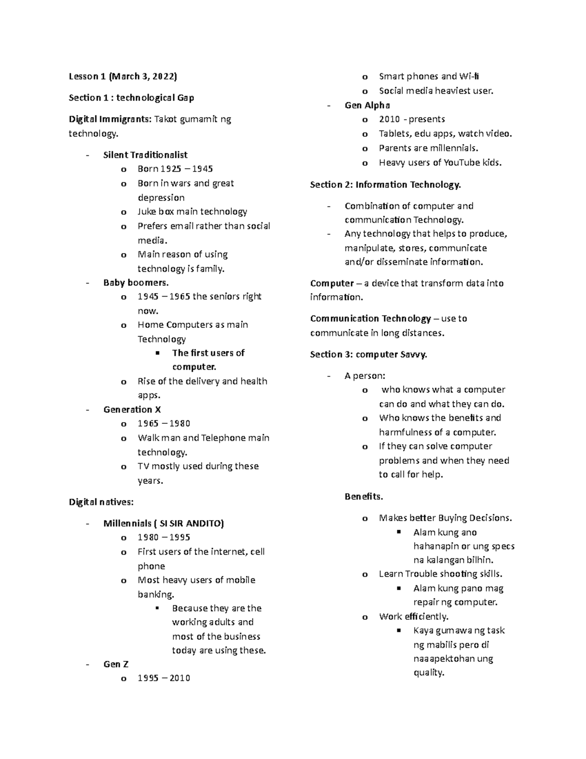 IT application First session Lecture Notes - Lesson 1 (March 3, 2022 ...