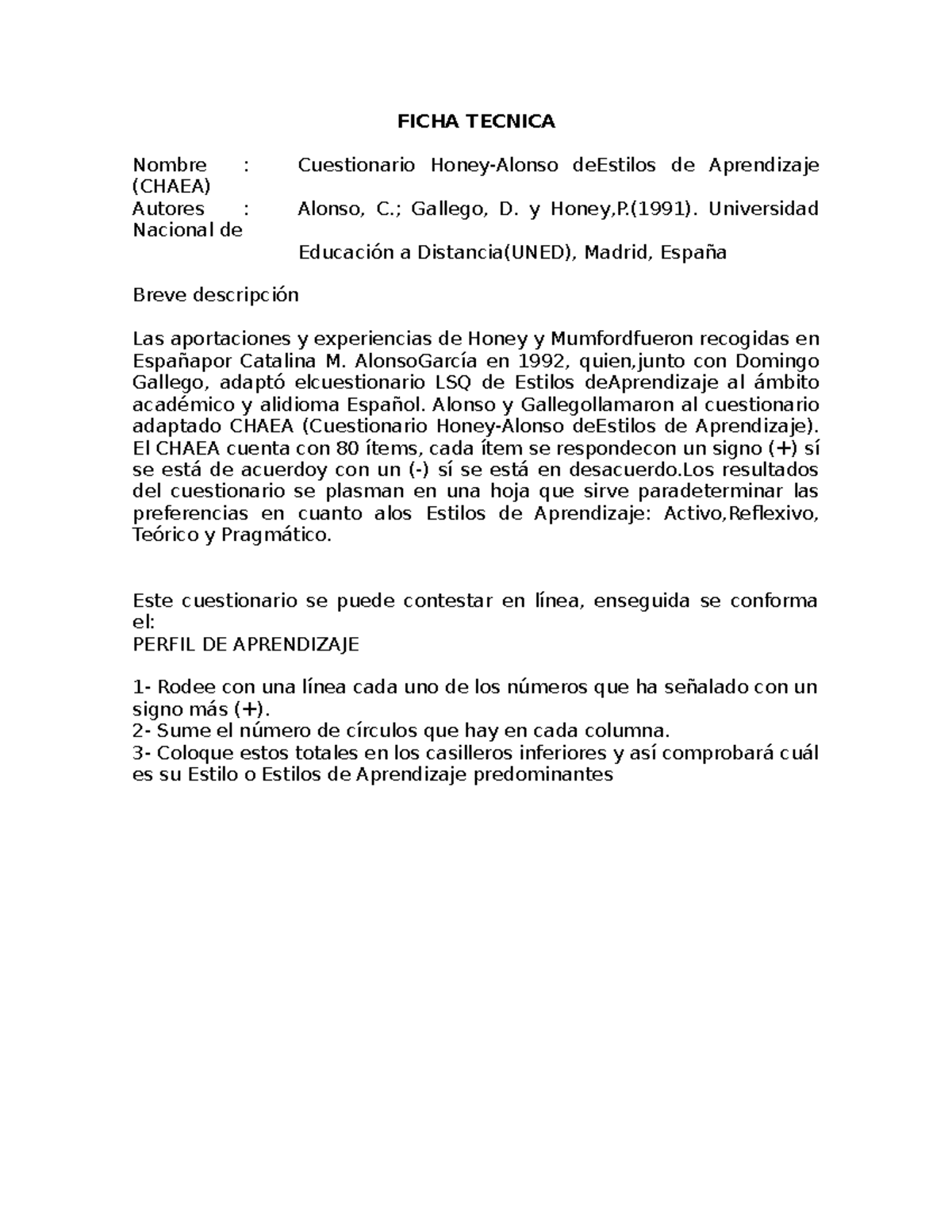 Ficha- Tecnica Chaea - Cuestionario Honey-Alonso de Estilos de ...