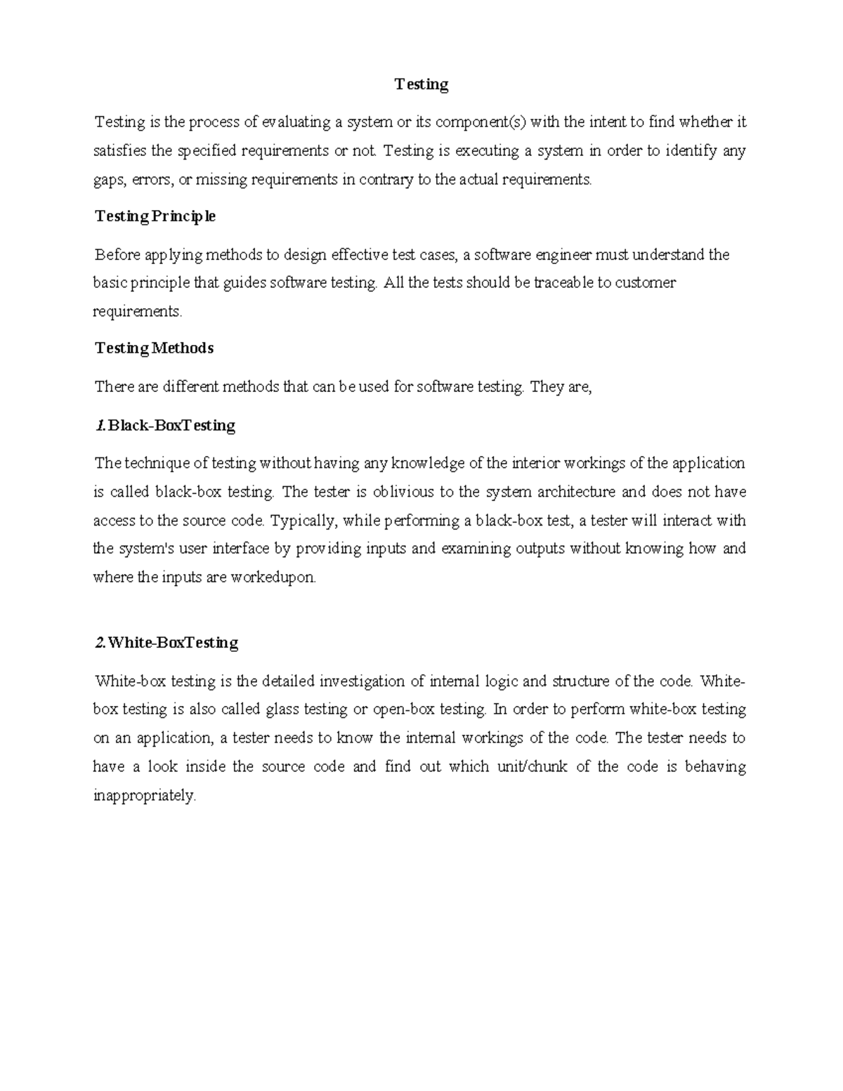 Vehicle Testing - Notes - Testing Testing is the process of evaluating ...