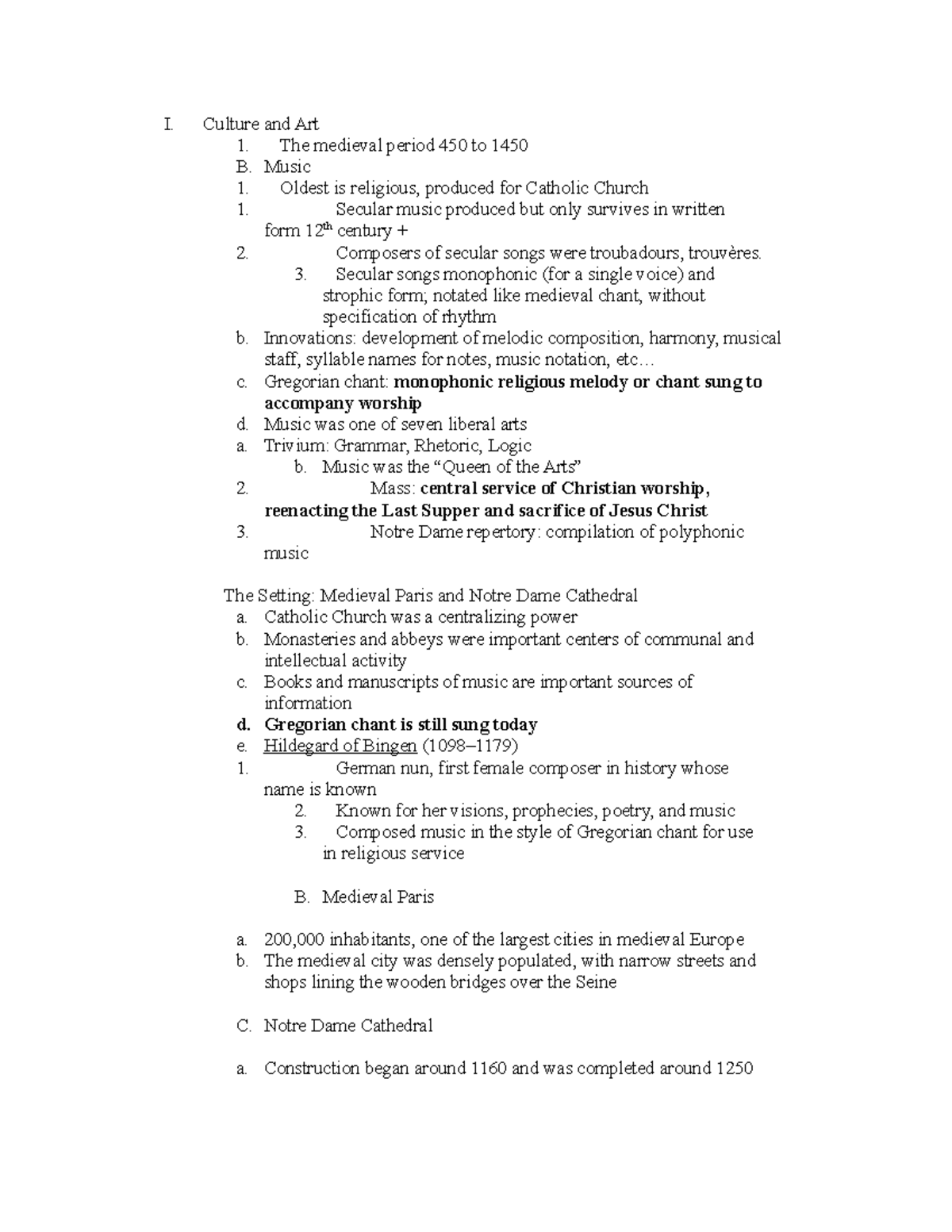 Culture and the Mass Notes - Intro Music History - I. Culture and Art 1 ...